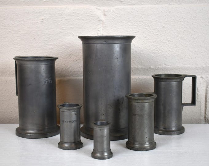 Vintage Pewter French Measuring Cups, Six Total - French Country ...