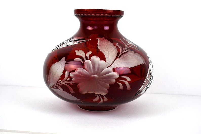 Frosted Ruby Red Cut Glass Vase - Etsy