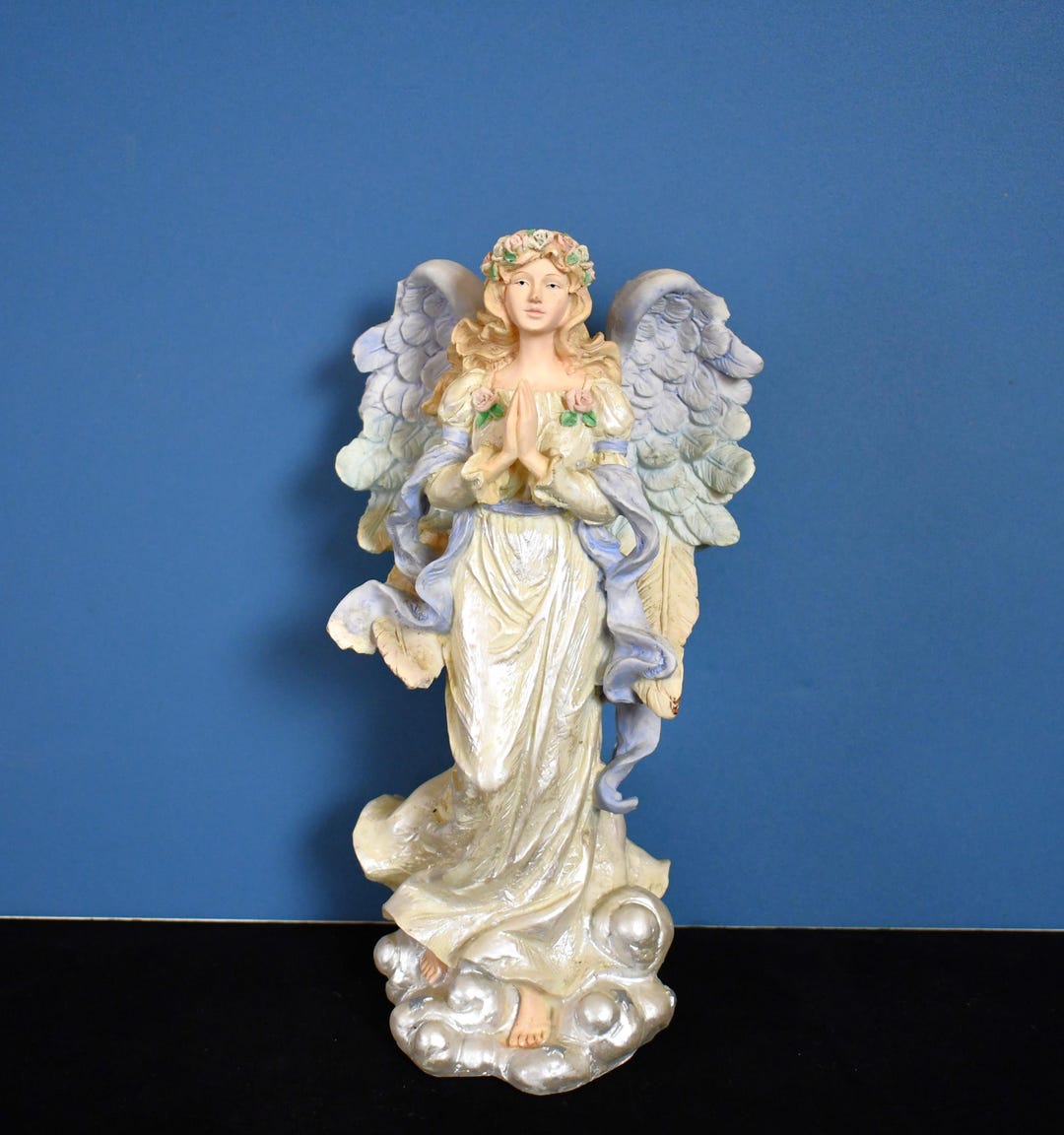 Vintage Shimmering Blue Angel Statue - Etsy