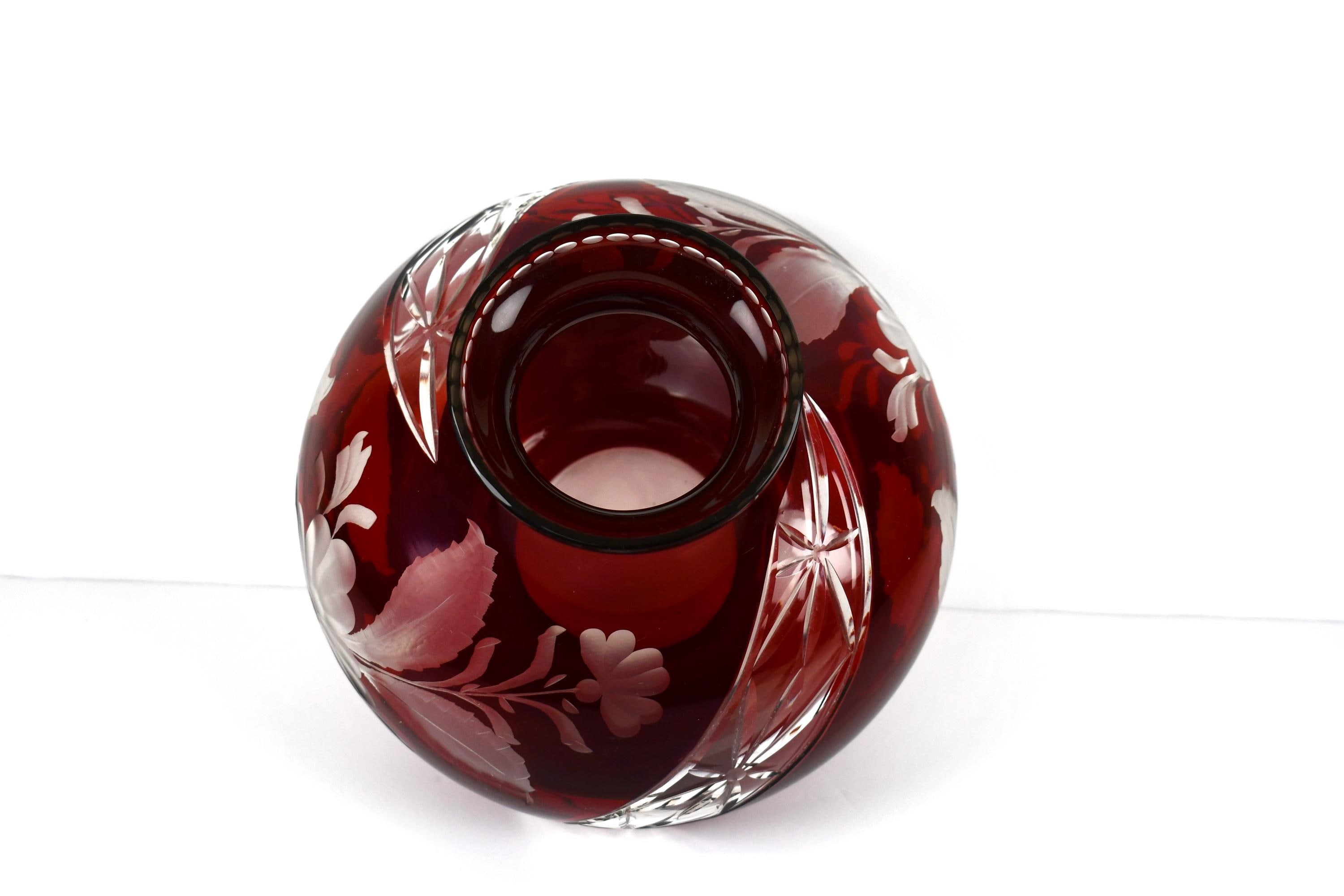 Frosted Ruby Red Cut Glass Vase - Etsy