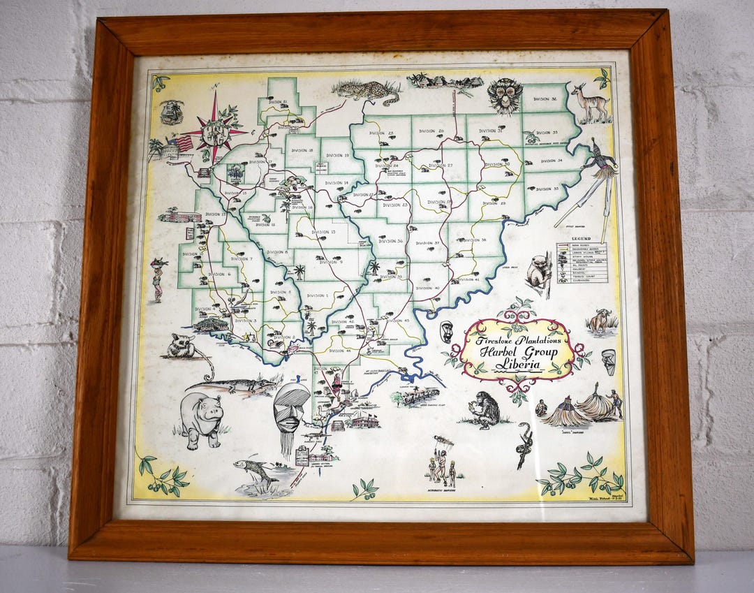 Large Vintage Map of Firestone Plantations - Harbel Group Liberia by ...