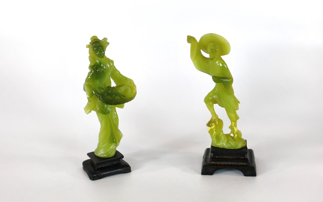 Pair of Vintage Resin Jade Like Chinese Figurines - Made in Italy - Etsy