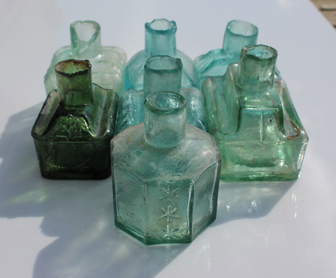 Antique Glass Inkwell Vintage Green Glass Inkwell Small - Etsy