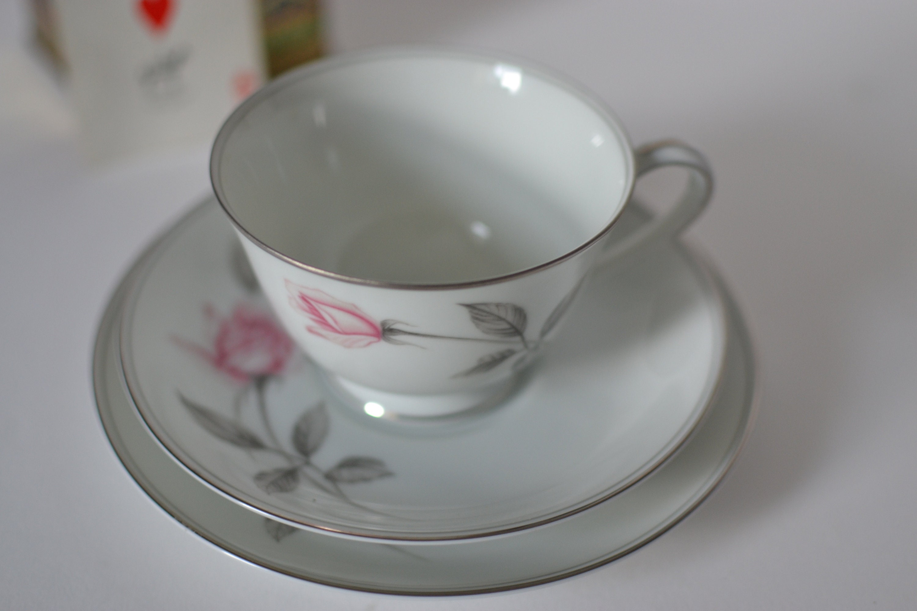Noritake Rosemarie. Cup, Saucer and Plate Trio, Pink Rose Design With ...