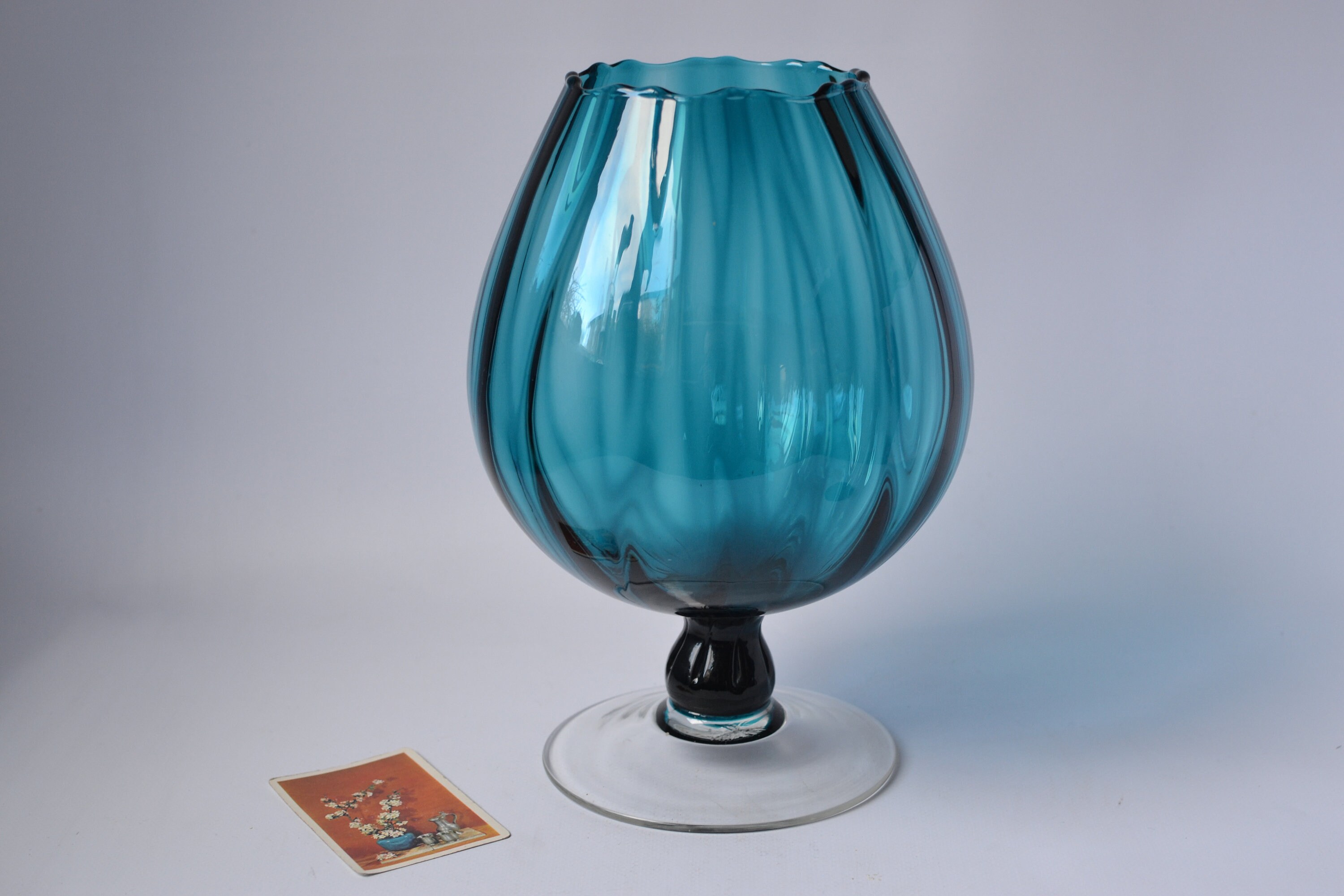 Vintage Borske Sklo Large Blue Goblet Glass Vase From the 1960s ...