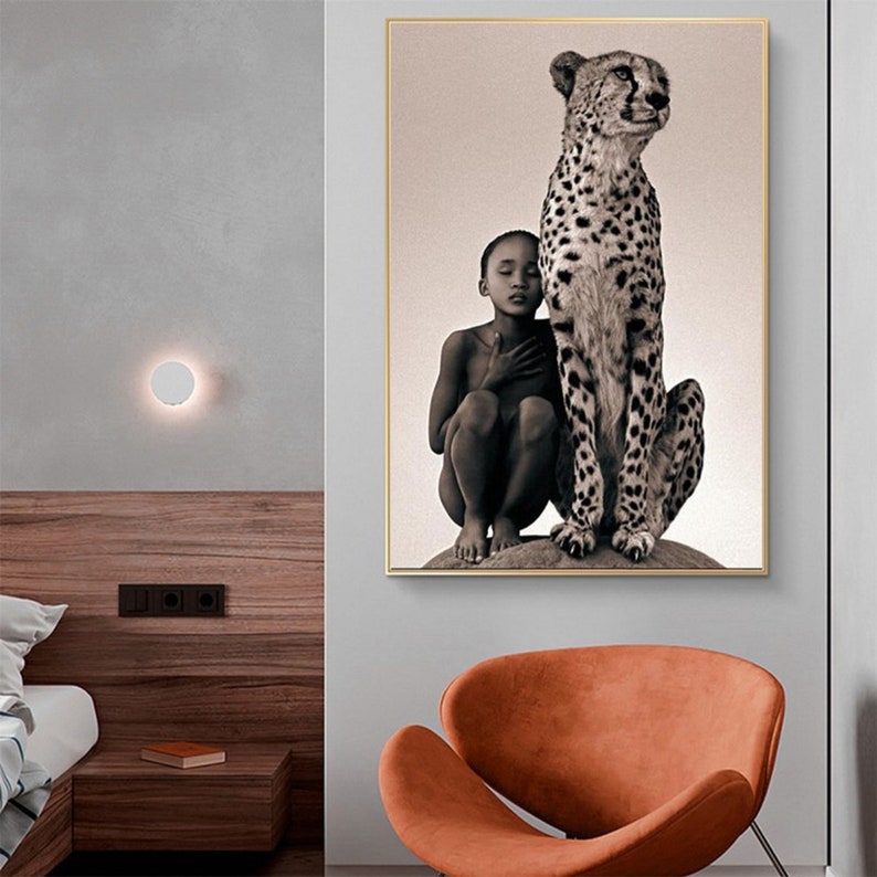 Child Cheetah Monochrome Canvas Print Animal Enfant Ethnic - Etsy