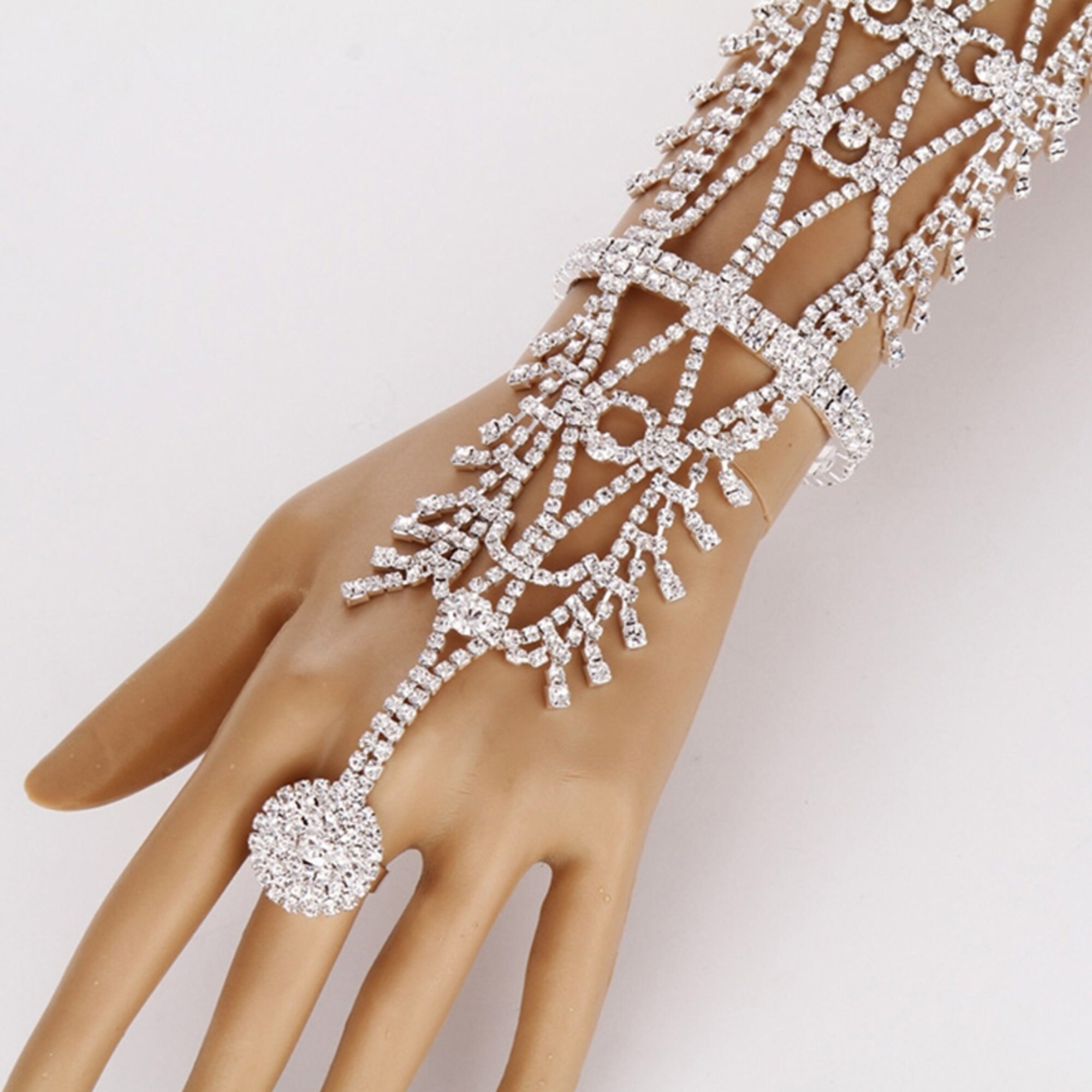 Iced Out Armlet Ring Bracelet Crystal Rhinestone Wedding - Etsy