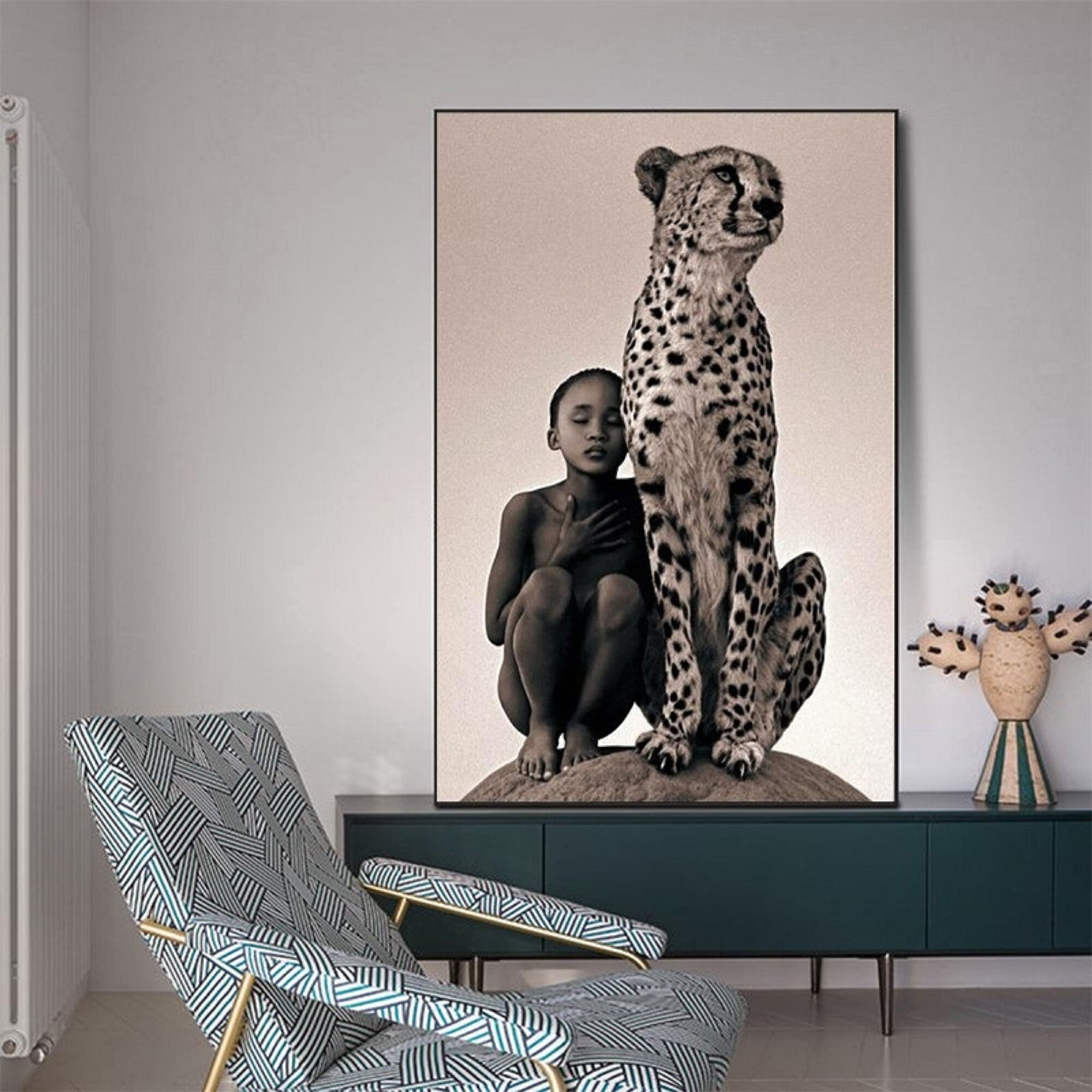 Child Cheetah Monochrome Canvas Print Animal Enfant Ethnic - Etsy