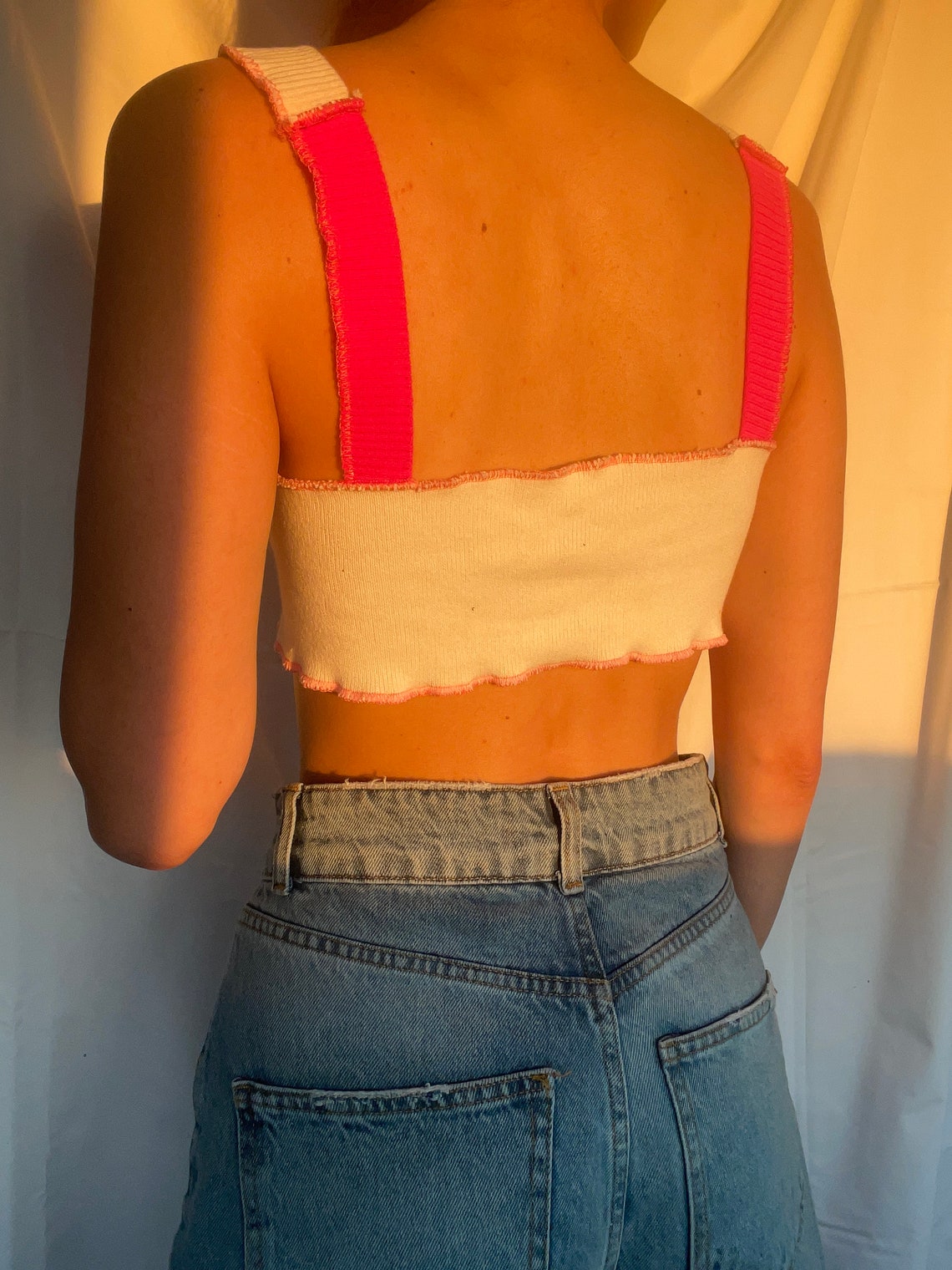 Lyla Pink and White Underboob Crop Top - Etsy