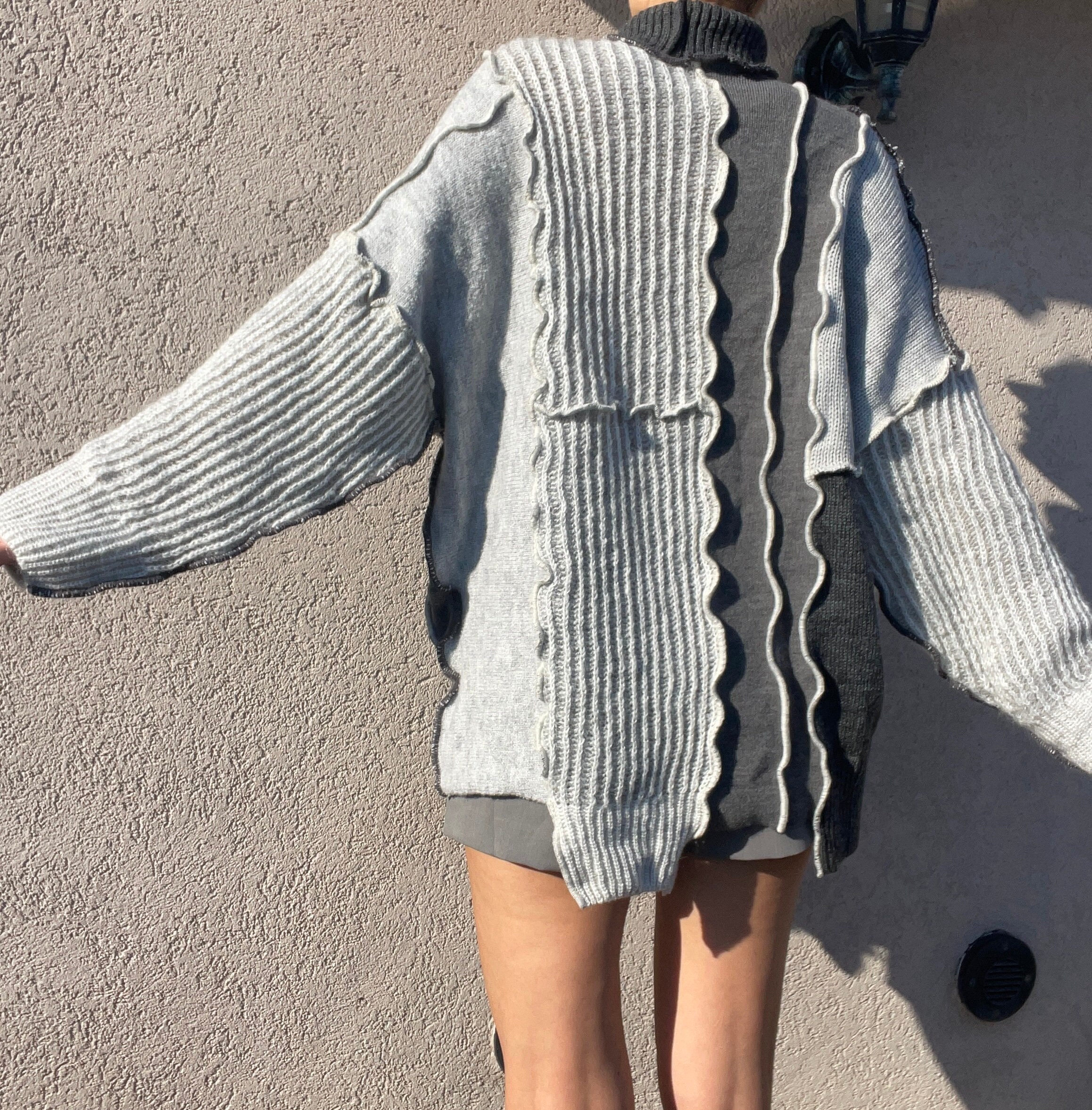 Oversize Upcycled Shades of Gray Sweater - Etsy