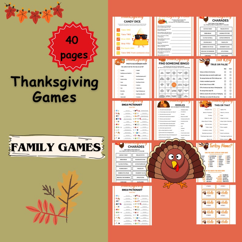 Thanksgiving Game Bundle, 40 Printables, Thanksgiving Activities, Fun ...