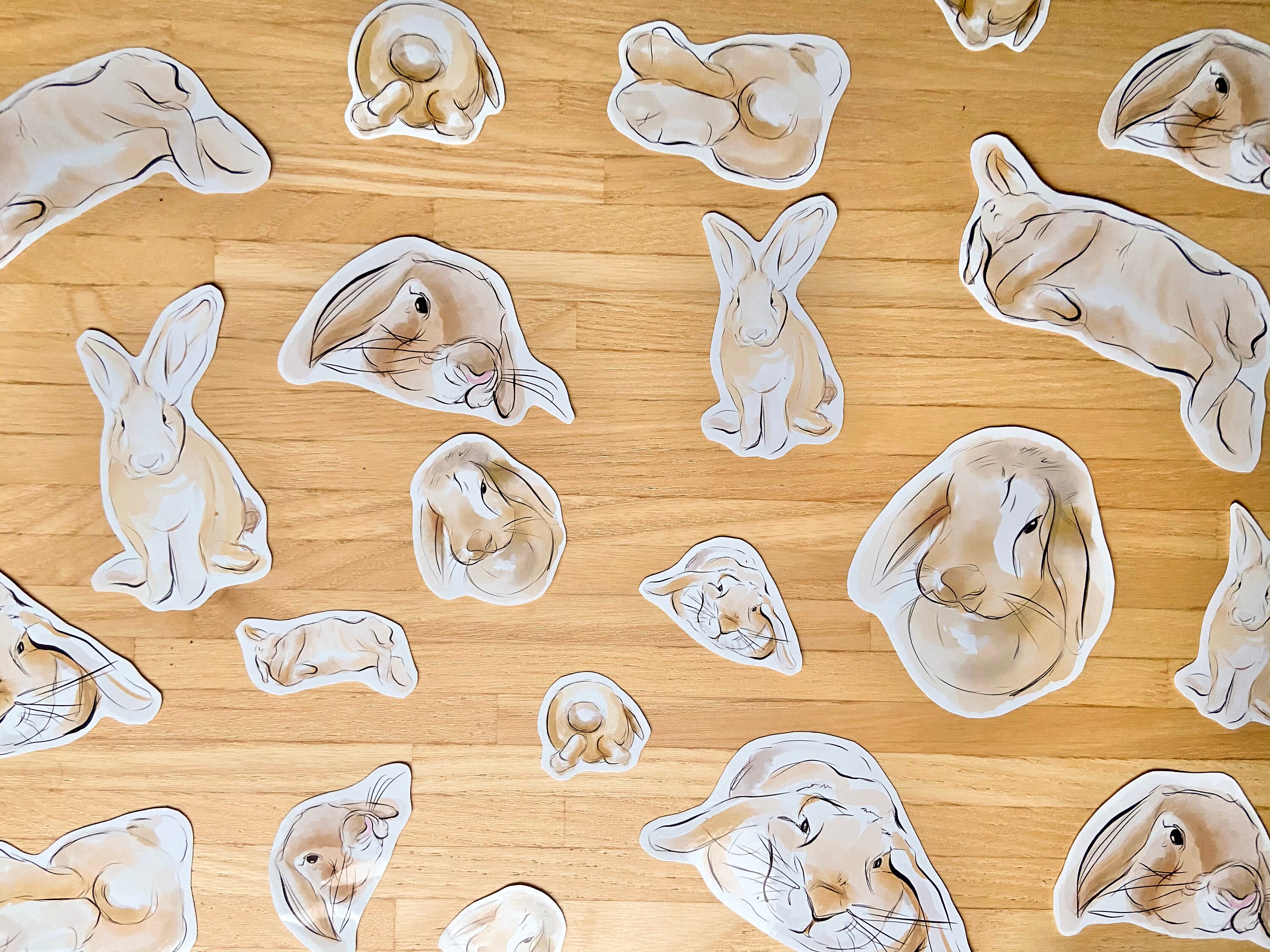 Set of 14 or 22 Rabbits Stickers Cute Bunny Handmade Set in - Etsy UK