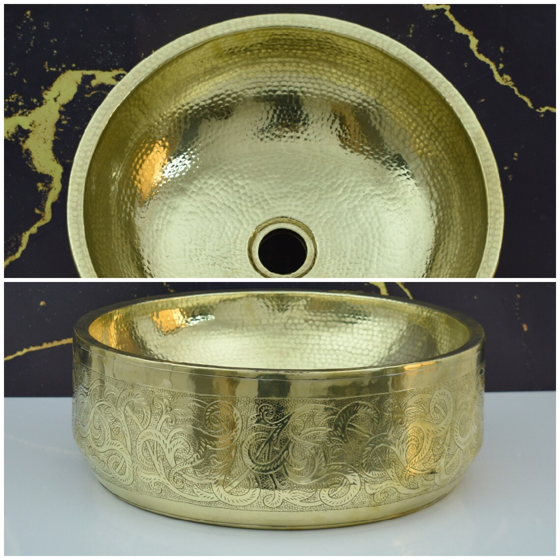 Unlacquered Brass Vessel Sink Engraved Basin Solid Bathroom Vessel ...