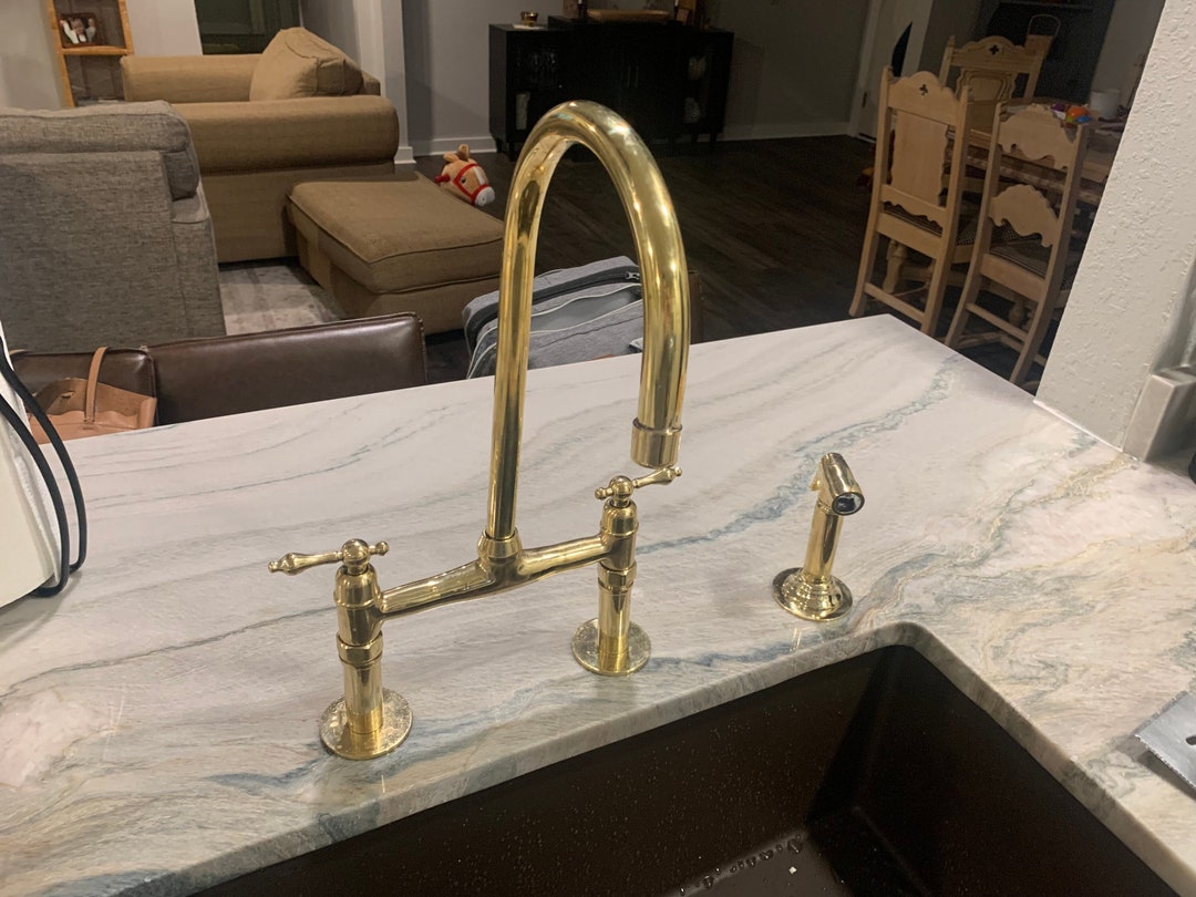 Unlacquered Brass Kitchen Bridge Faucet With or Without Side Sprayer ...