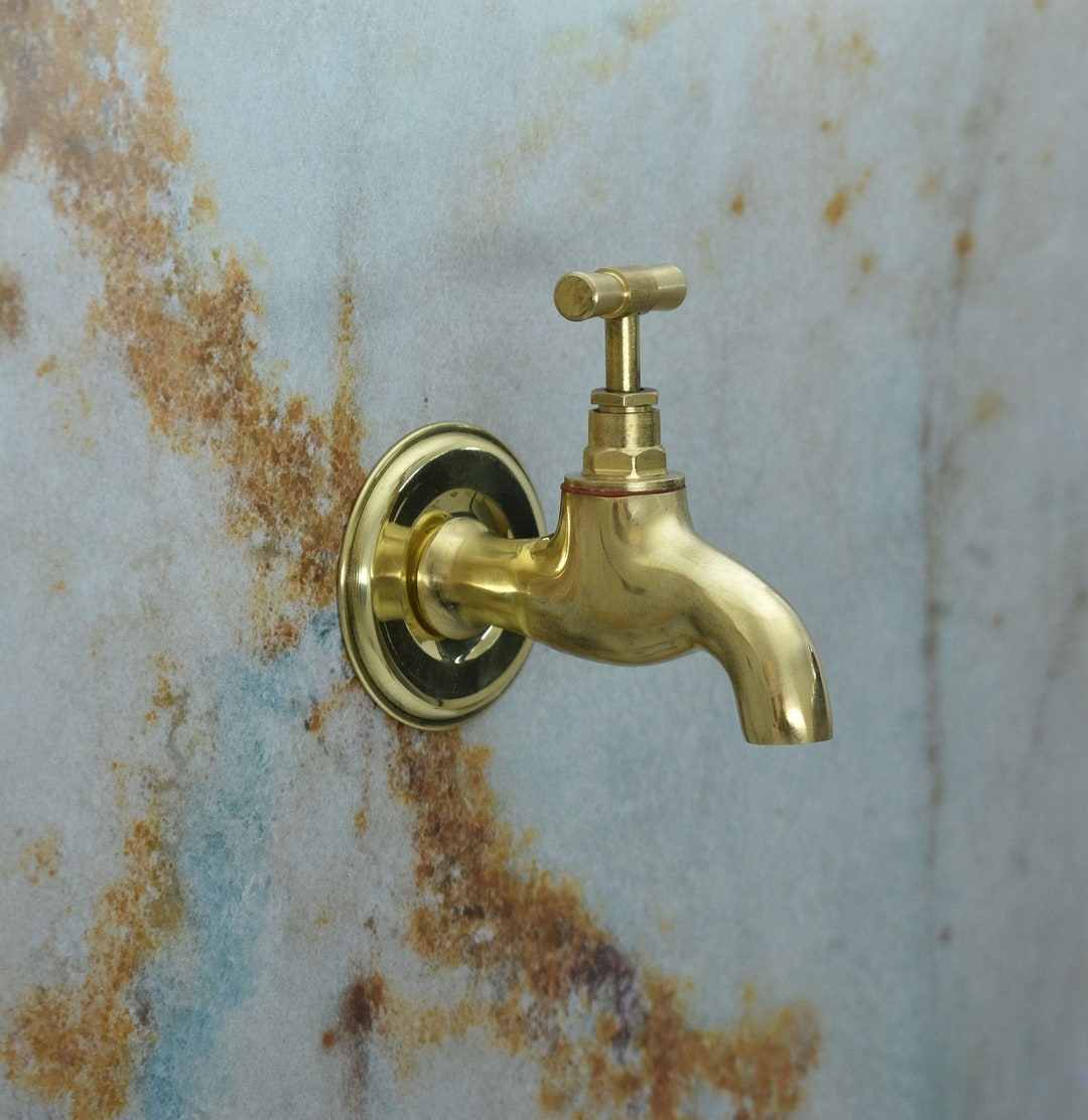 Unlacquered Brass Water Spigot, Small Wall Water Tap, Garden Water Tap ...