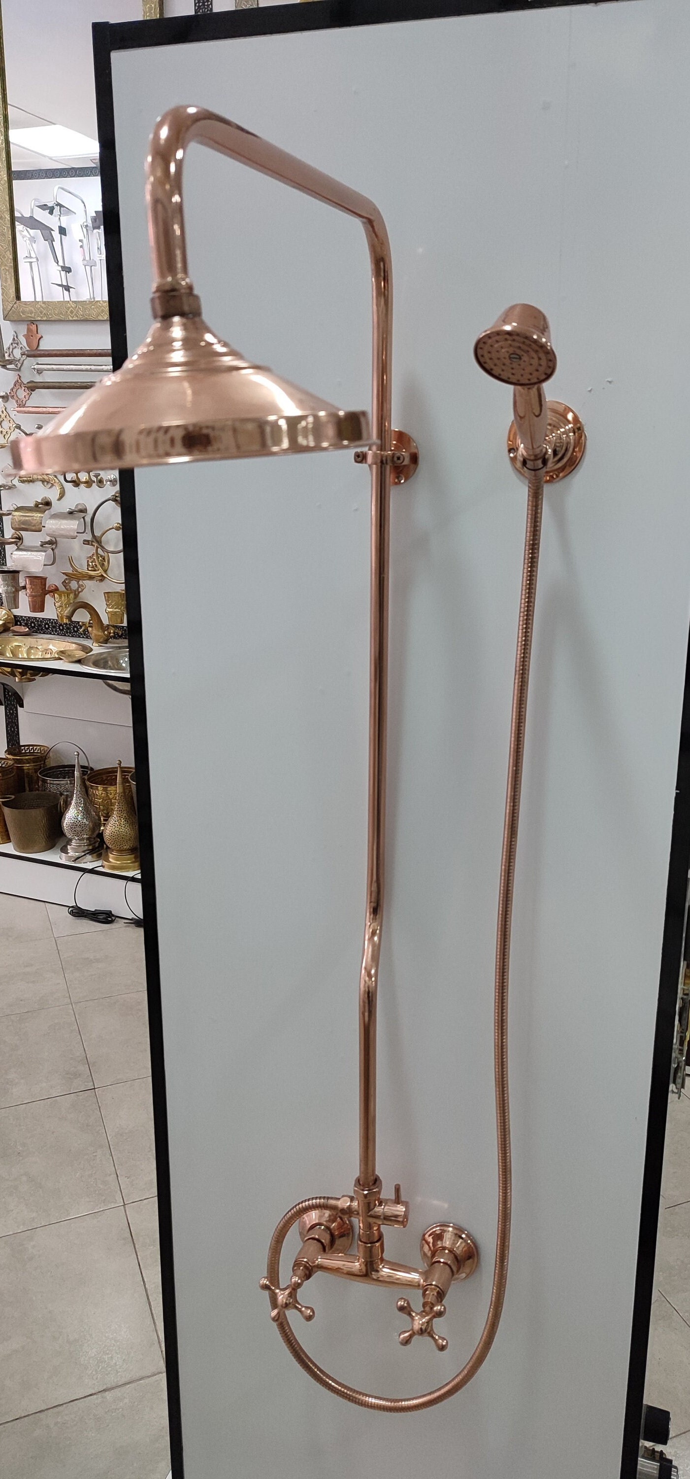 Copper Head Shower Exposed Pipe Faucet, Red Copper Rain Shower System ...