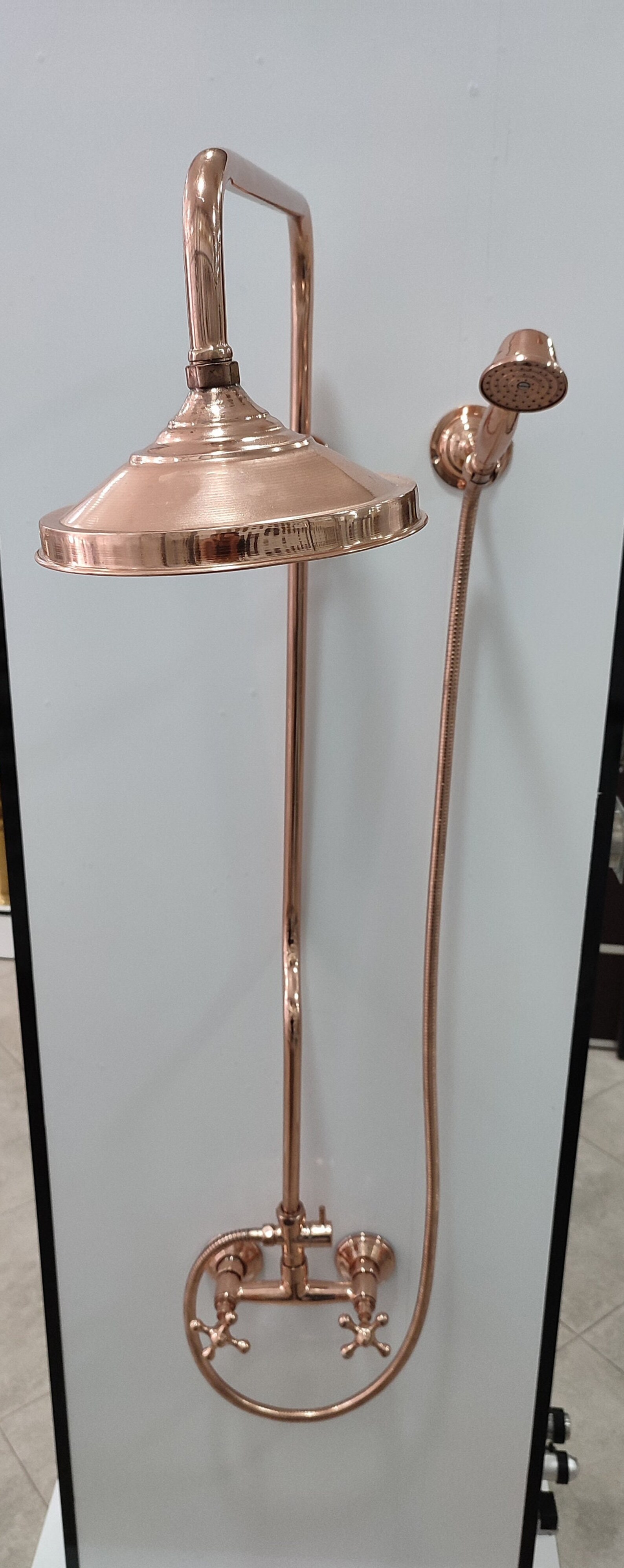 Copper Head Shower Exposed Pipe Faucet, Red Copper Rain Shower System ...