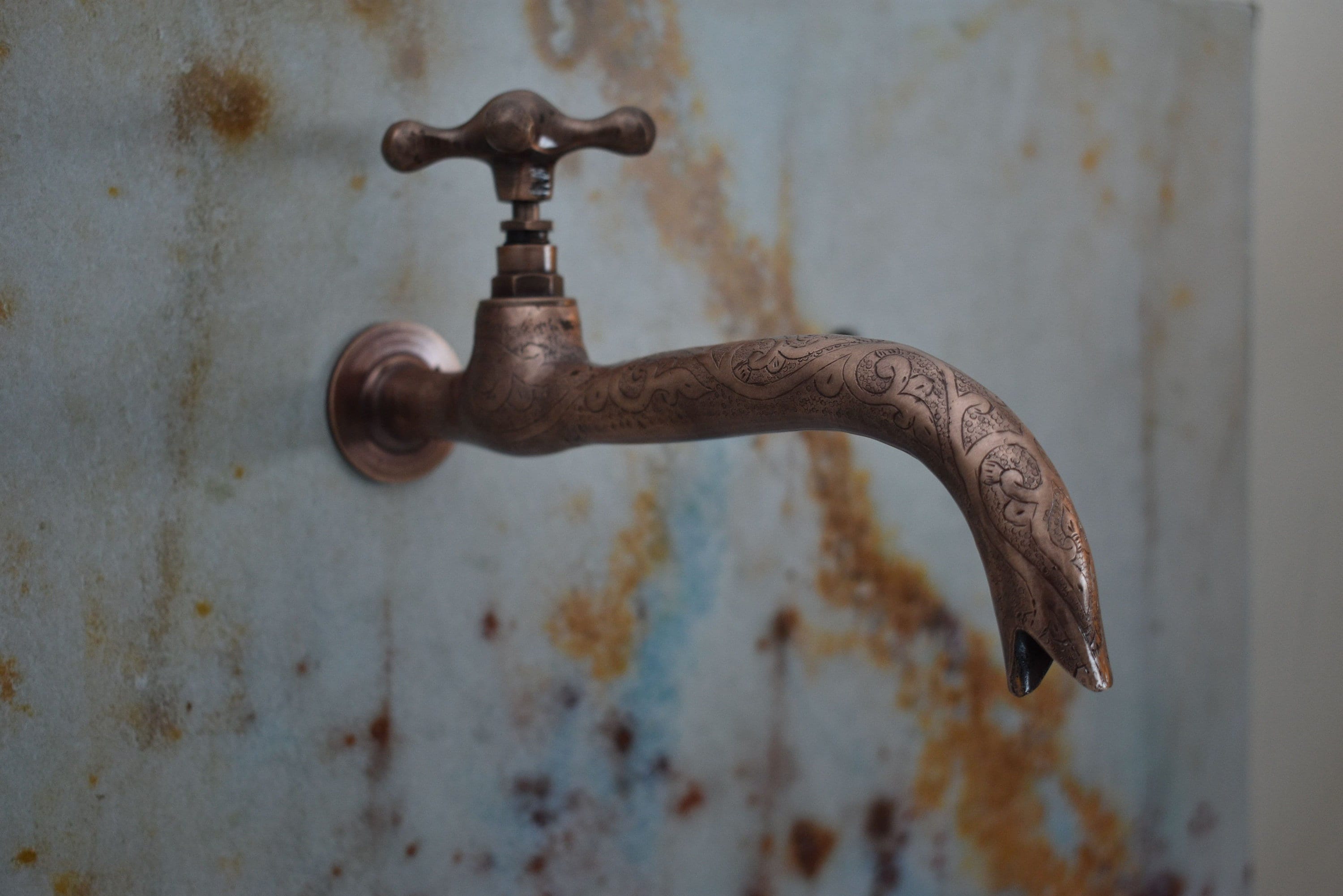 Engraved Water Faucet Copper Part Antique Vintage Water Faucet Copper ...