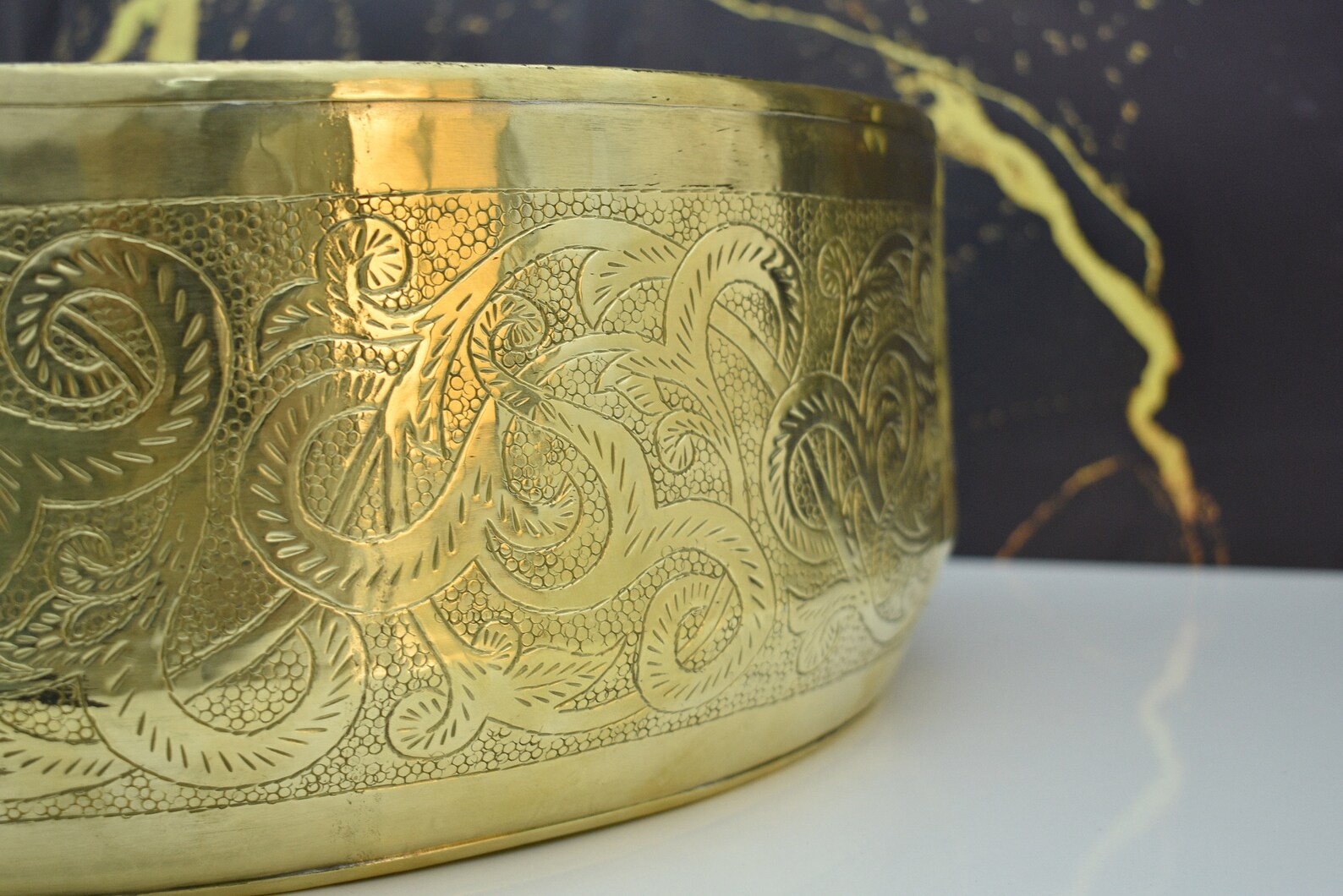 Unlacquered Brass Vessel Sink Engraved Basin Solid Bathroom Vessel ...