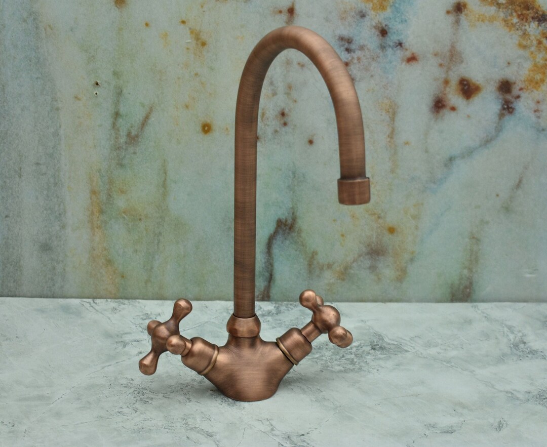 Copper Bathroom Faucet, Gooseneck Faucet Smooth, Single Hole Bathroom ...