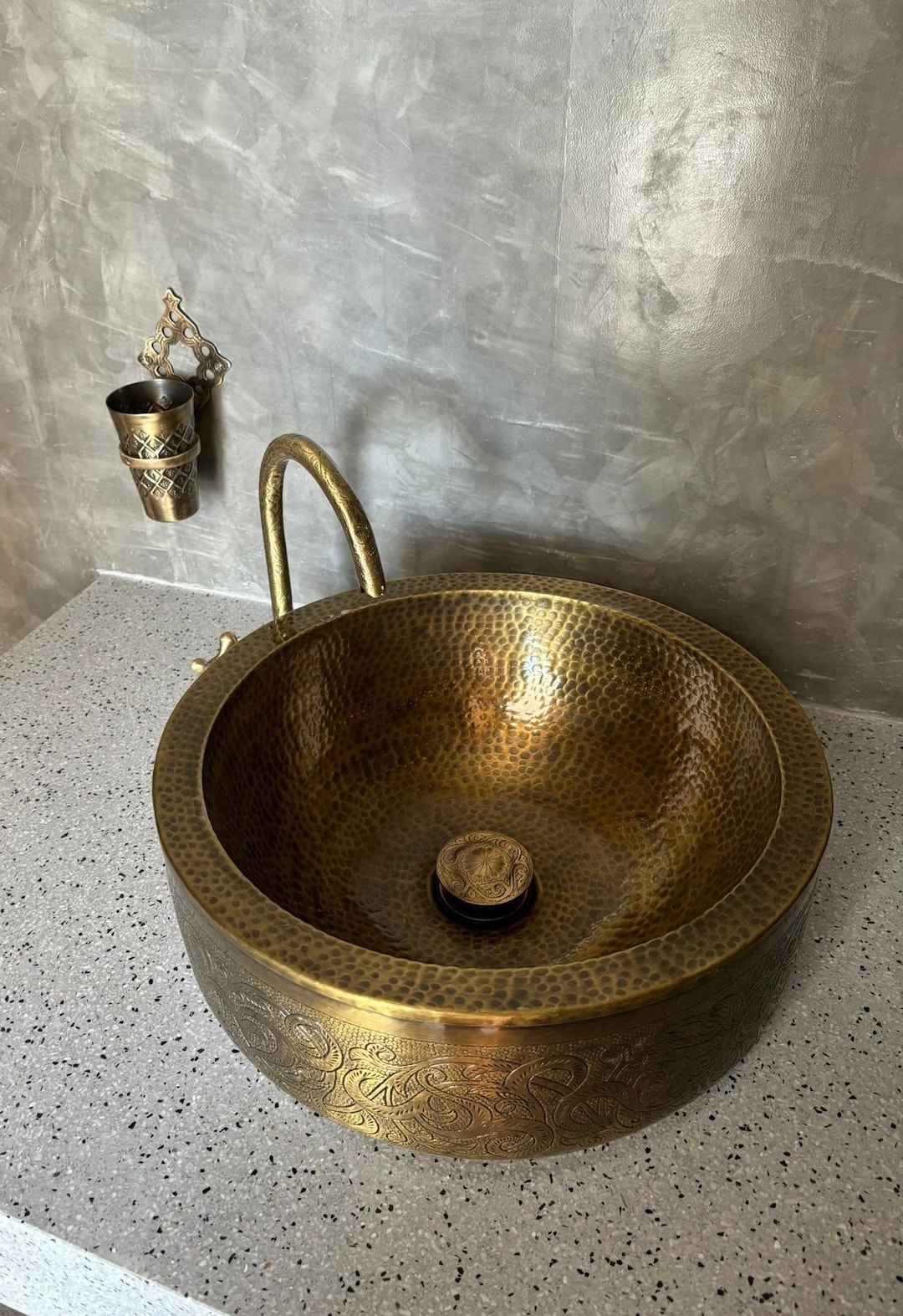 Brass Bronze Bathroom Faucet + Sink, Mid Century Bronze Vessel Sink ...