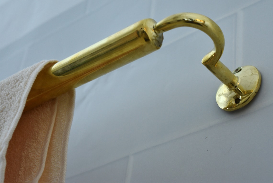 Unlacquered Brass Towel Rod Holder for Bathroom – Solid Brass Handmade ...