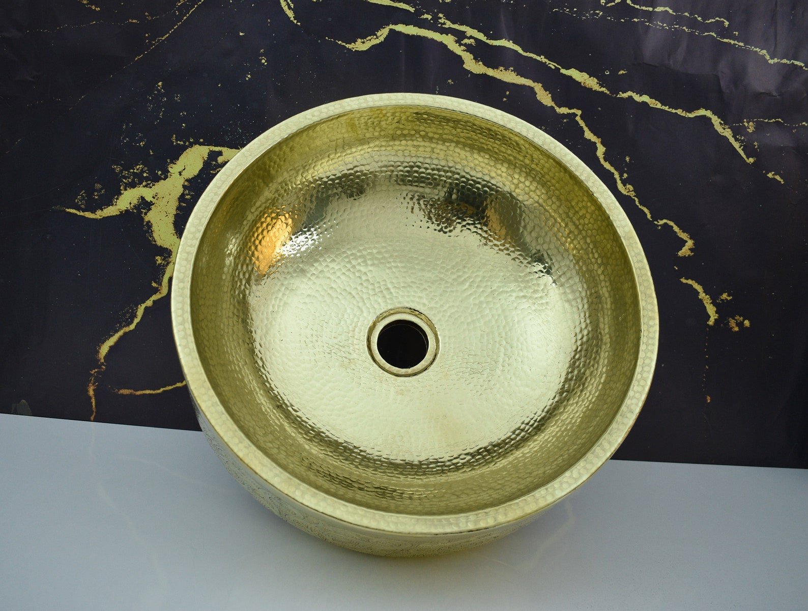Unlacquered Brass Vessel Sink Engraved Basin Solid Bathroom Vessel ...