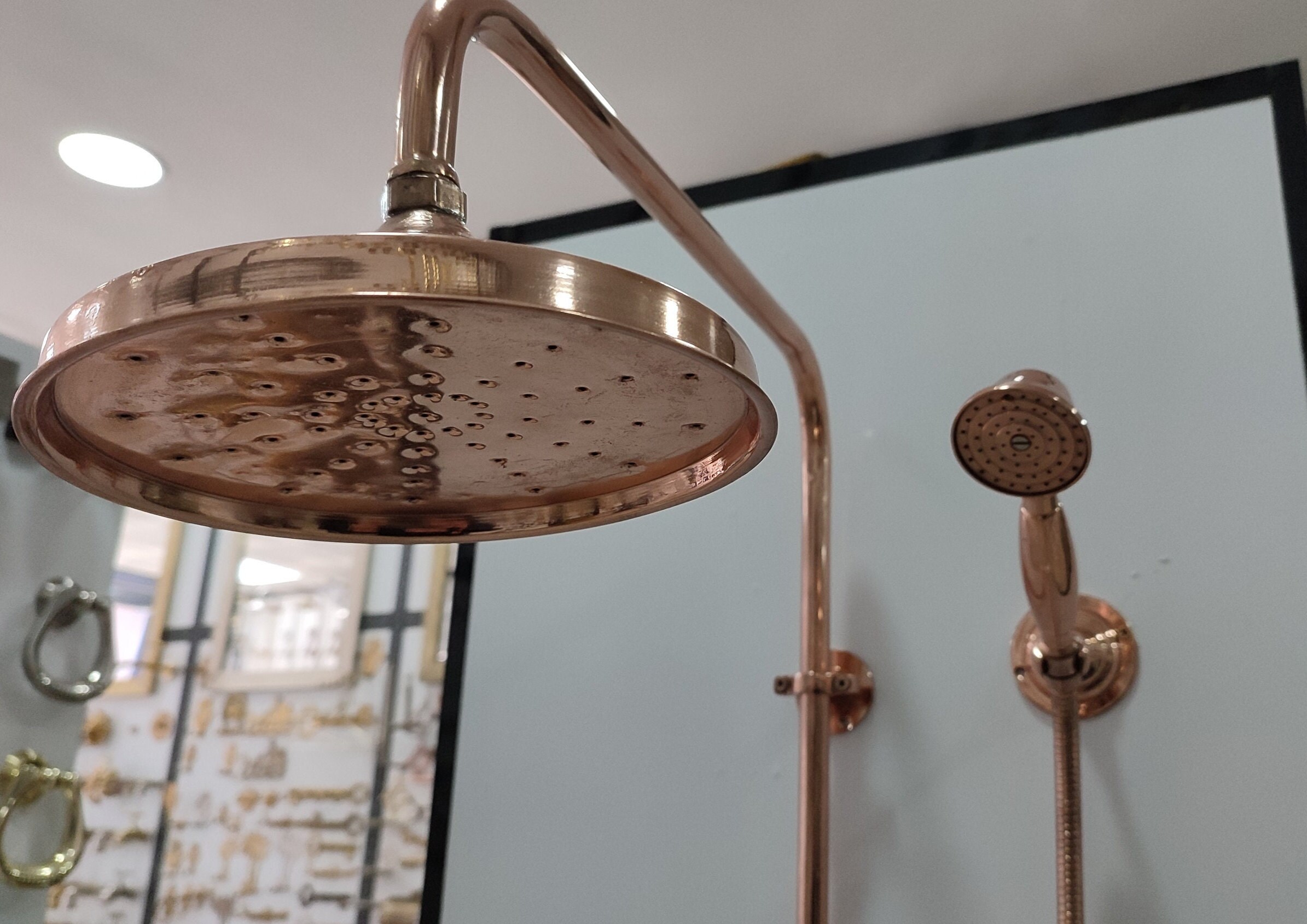 Copper Head Shower Exposed Pipe Faucet, Red Copper Rain Shower System ...