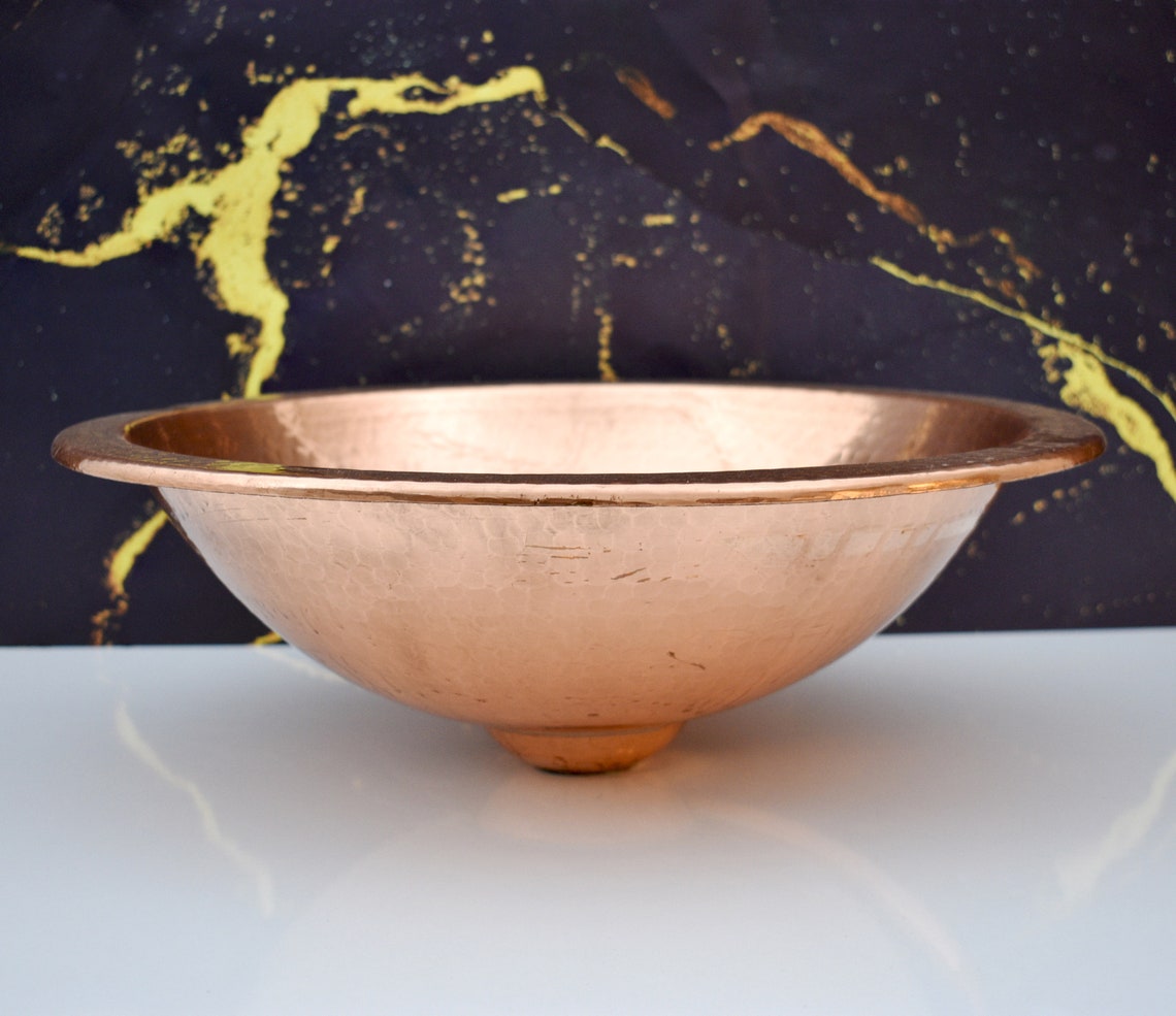Antique Copper Bowl Dropped in Sink Hammered Bathroom Vanity Basin ...