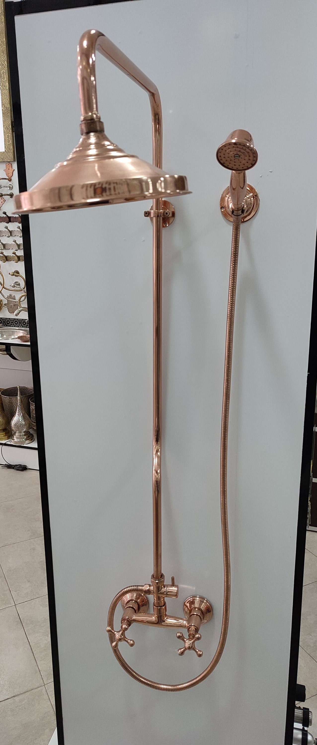 Copper Head Shower Exposed Pipe Faucet, Red Copper Rain Shower System ...