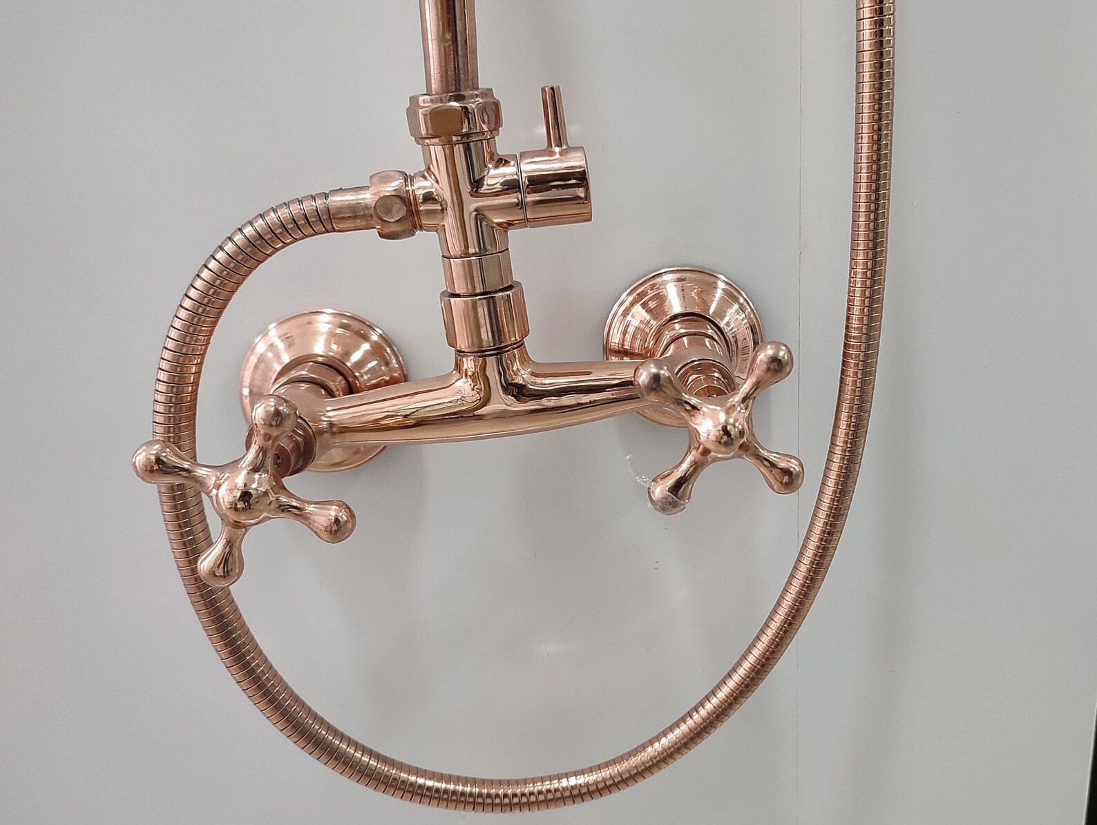 Copper Head Shower Exposed Pipe Faucet, Red Copper Rain Shower System ...