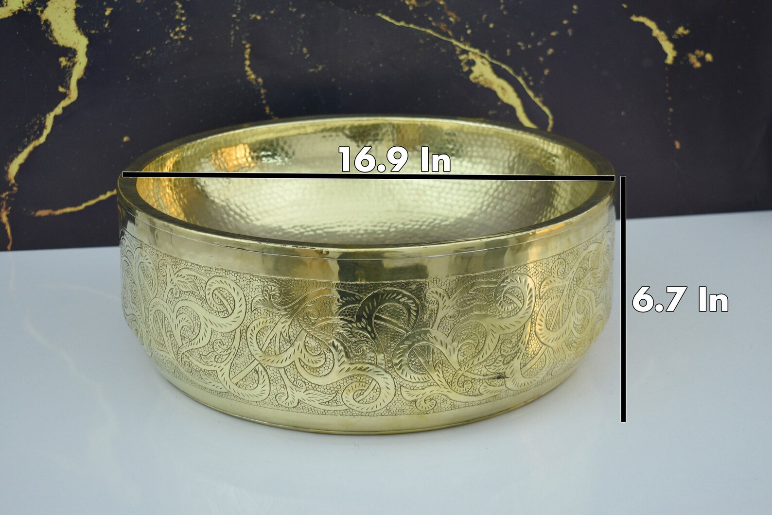 Unlacquered Brass Vessel Sink Engraved Basin Solid Bathroom Vessel ...