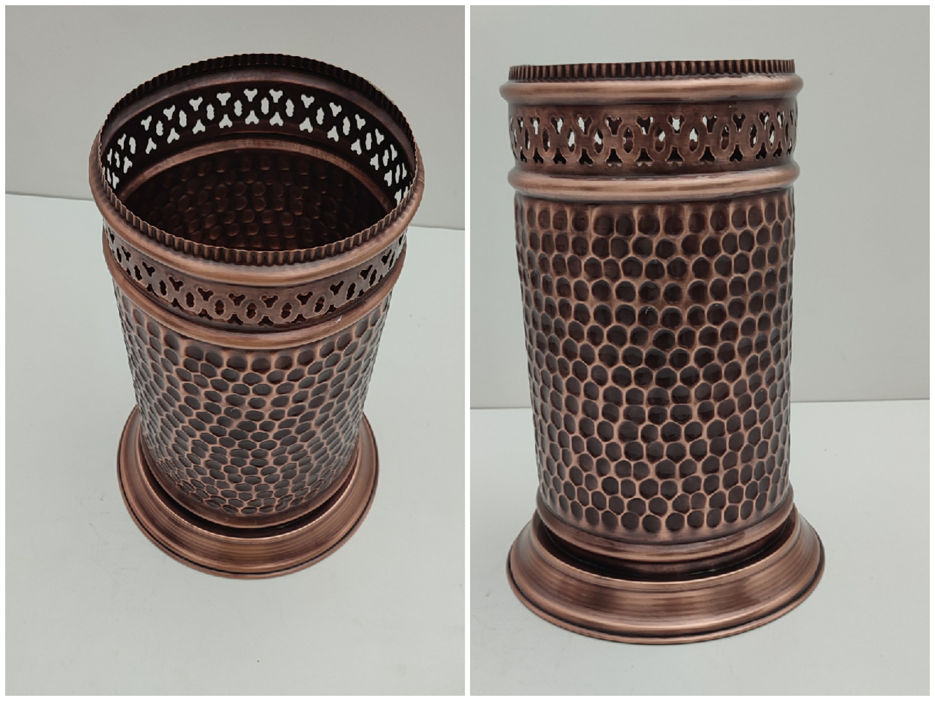 Handcrafted Copper Bathroom Storage Basket Hammered Waste Paper Trash ...