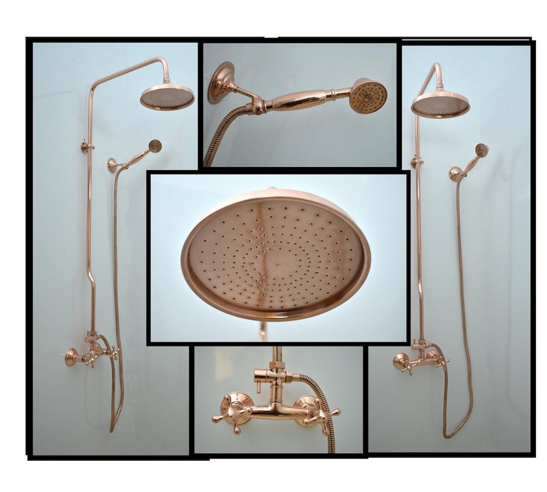 Copper Head Shower Exposed Pipe Faucet, Red Copper Rain Shower System ...