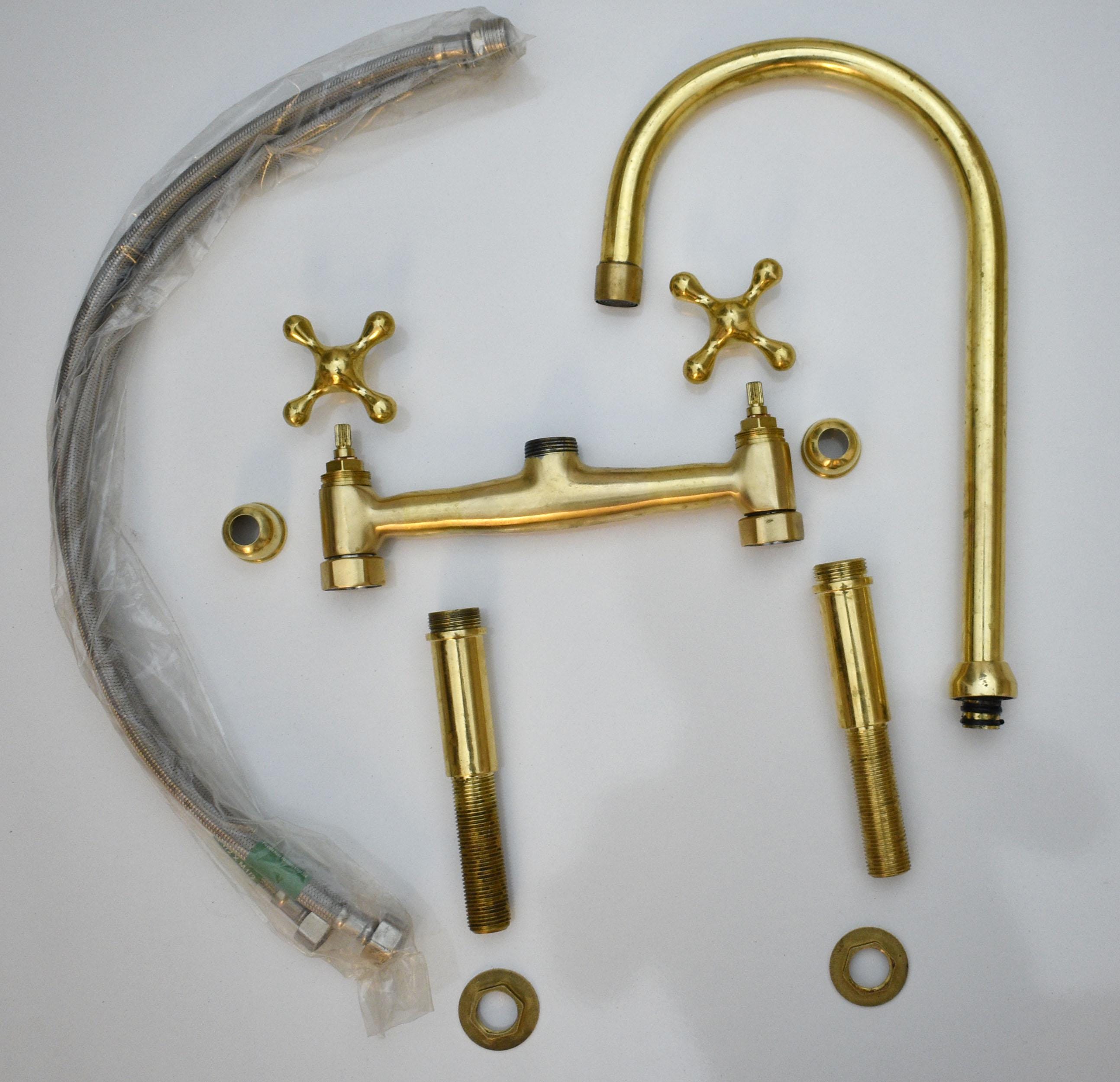 Solid Brass Kitchen Faucet, Unlacquered Brass 8" Bridge Faucet With ...