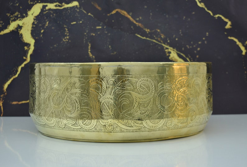 Unlacquered Brass Vessel Sink Engraved Basin Solid Bathroom Vessel ...