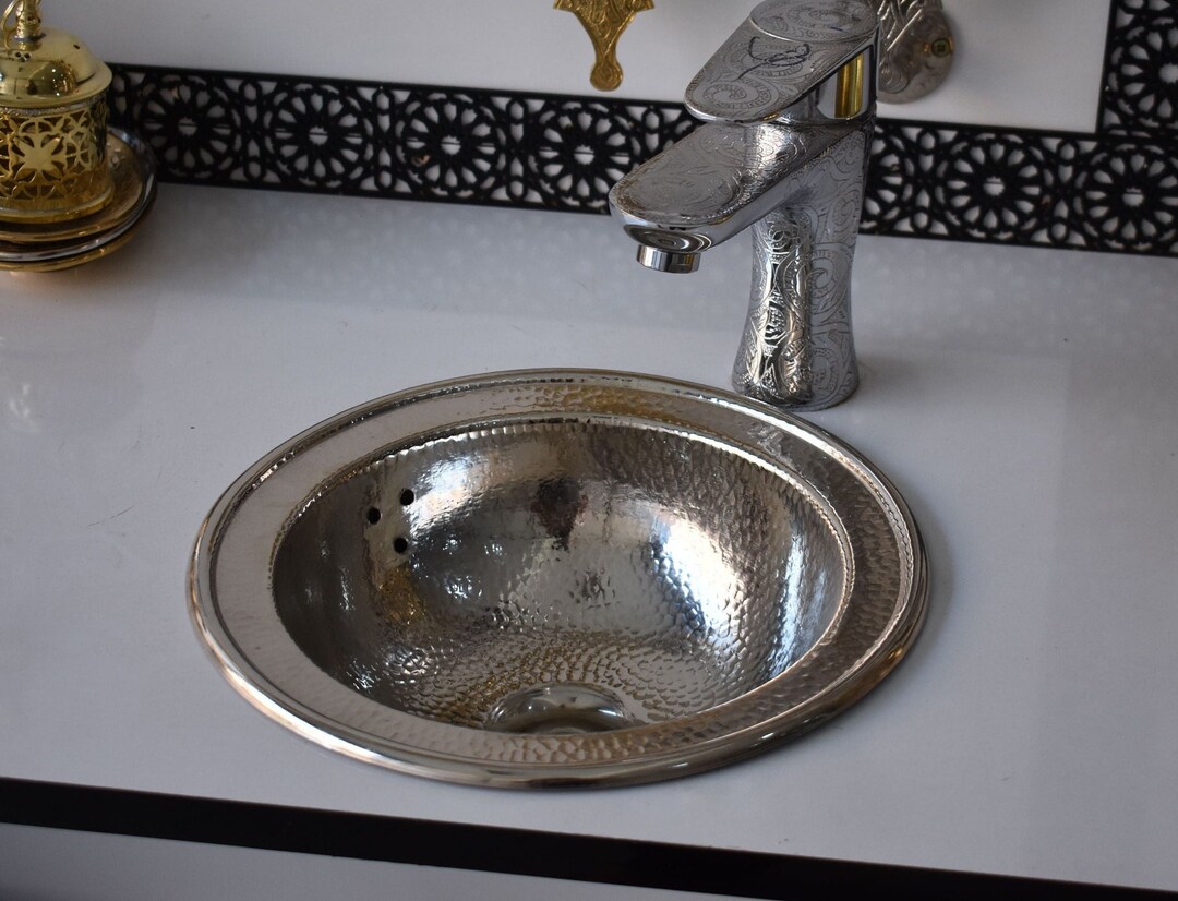Hammered Rond Silver Sink, Drop-in Silver Bathroom Sink, Antique Silver ...