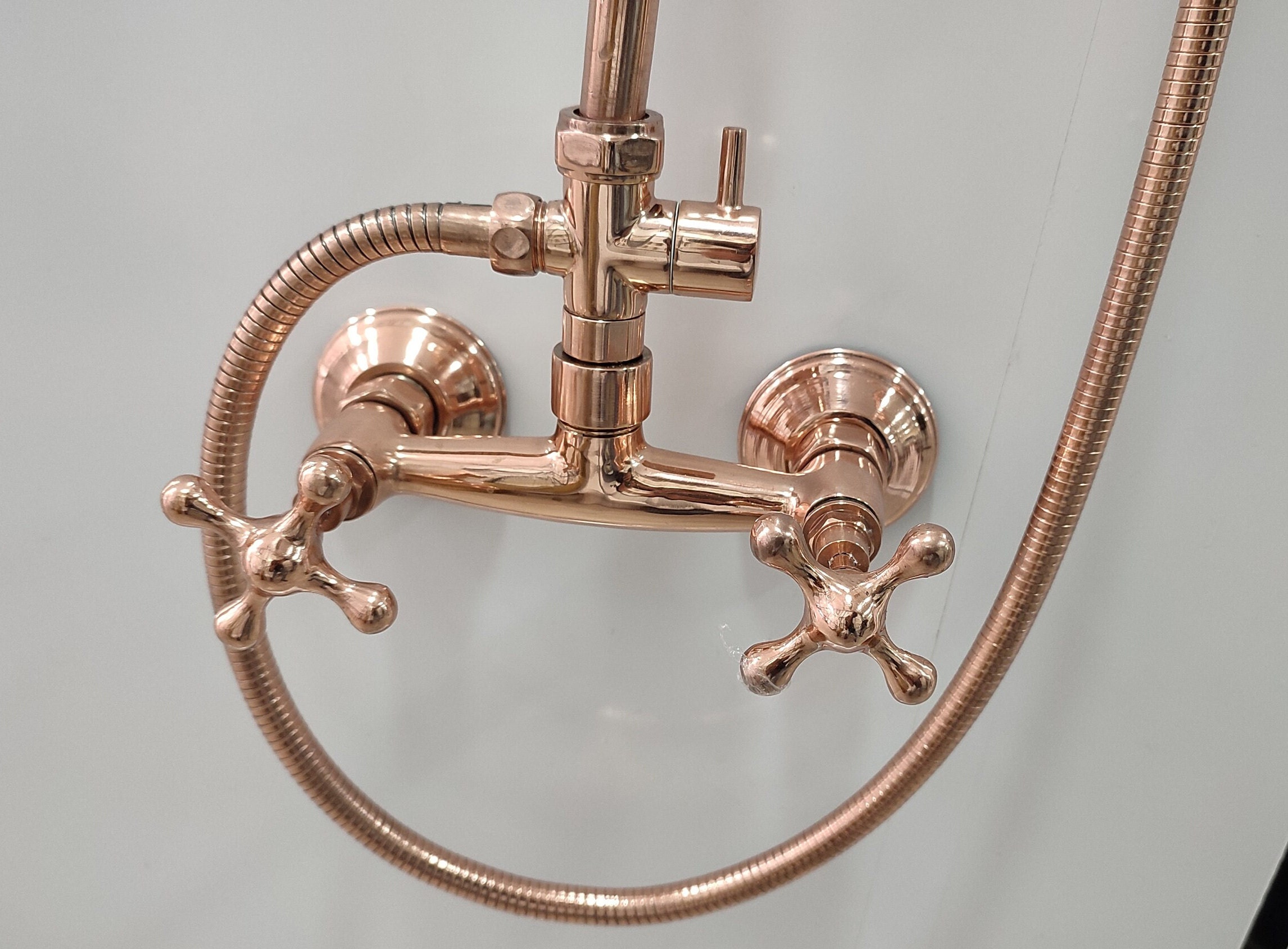 Copper Head Shower Exposed Pipe Faucet, Red Copper Rain Shower System ...