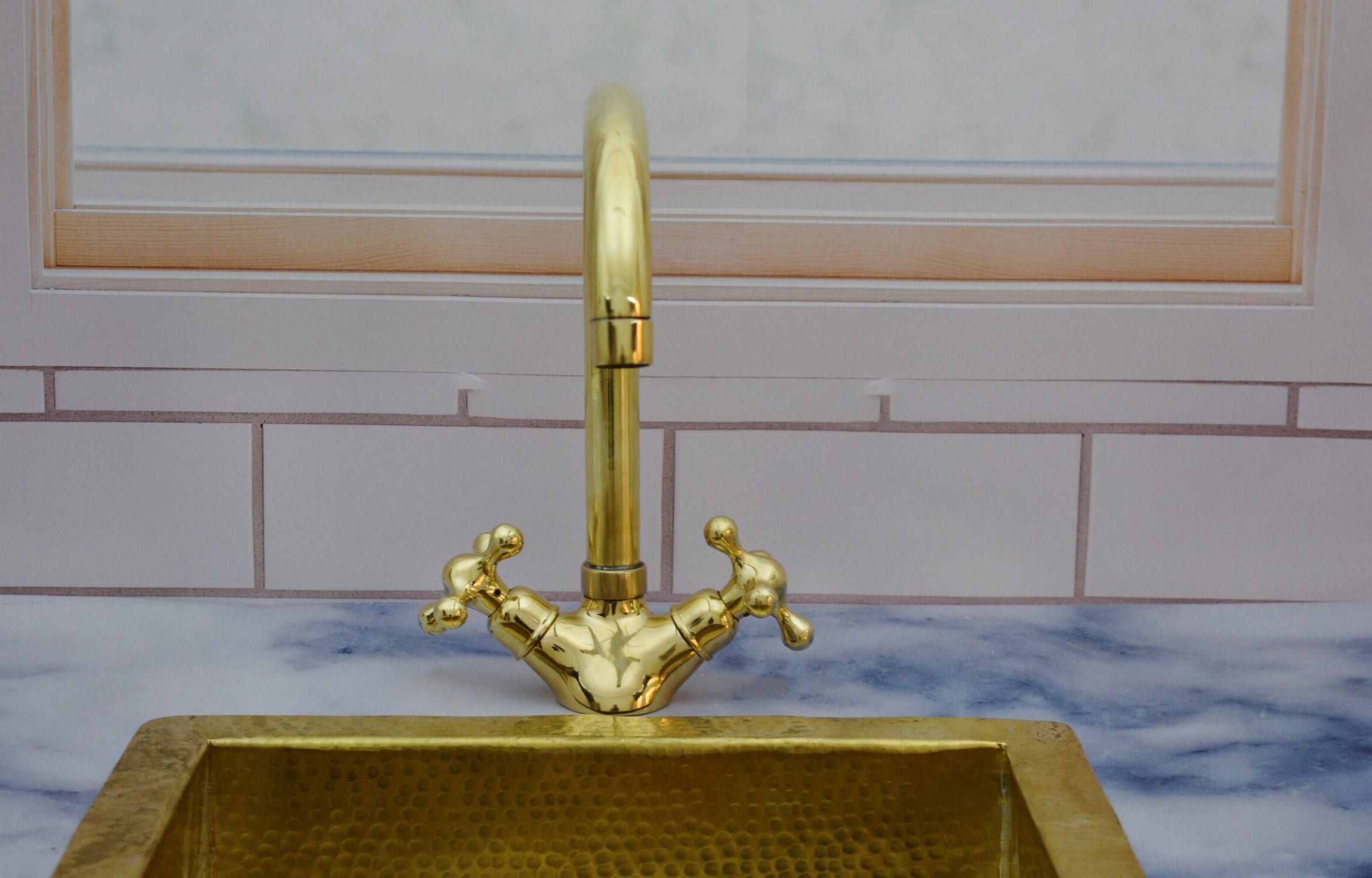 Unlacquered Brass Gooseneck Sink Faucet, Brass Handmade Swan Neck ...