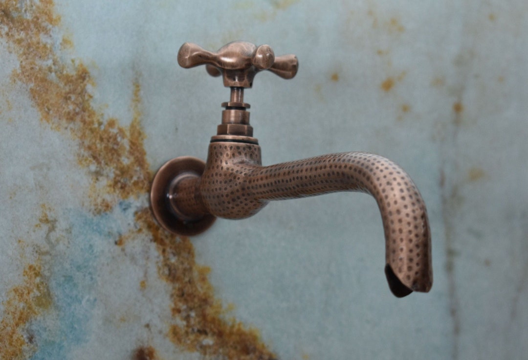 Antique Copper Water Faucet With Hammered Finish, Garden Water Tap ...