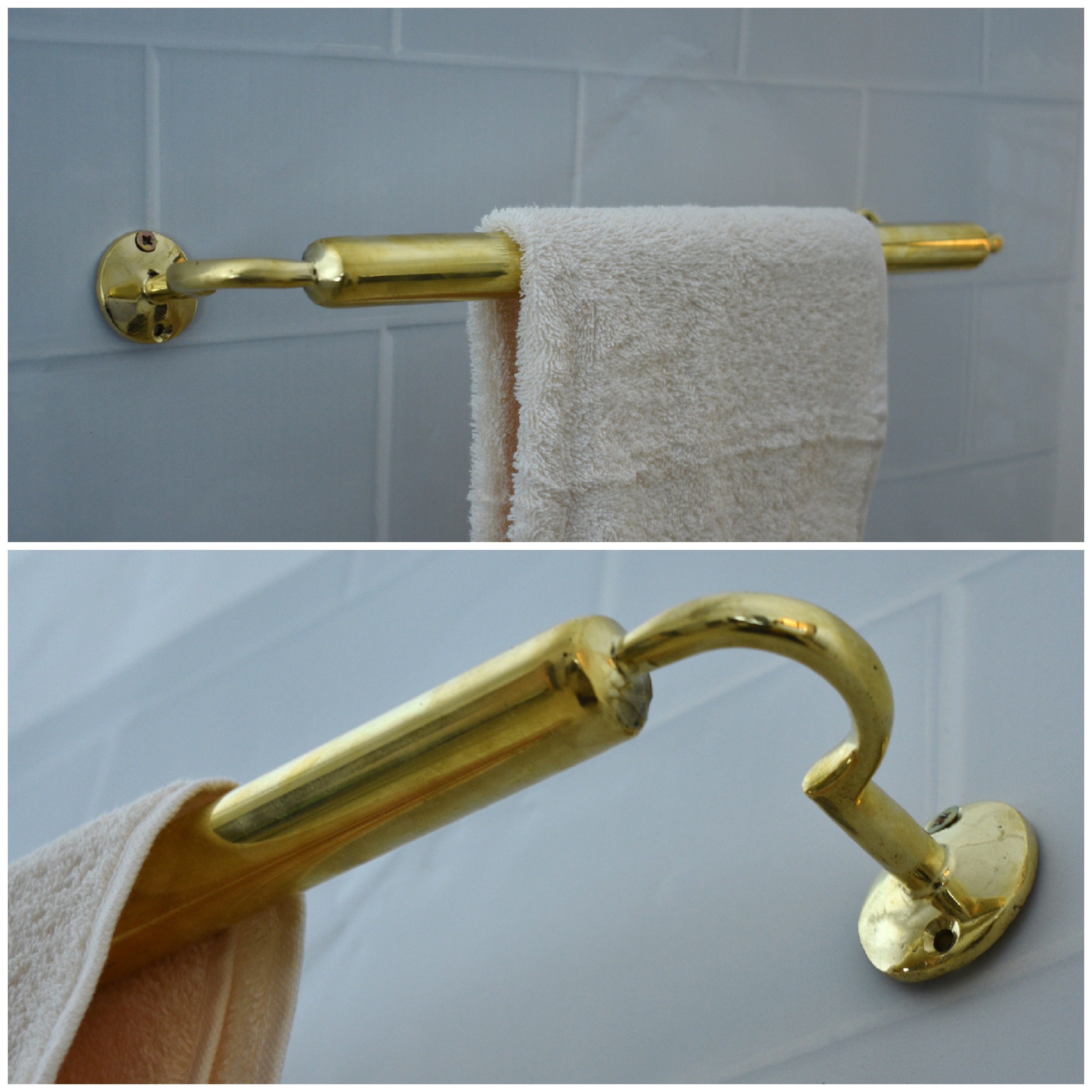 Unlacquered Brass Towel Rod Holder for Bathroom – Solid Brass Handmade ...