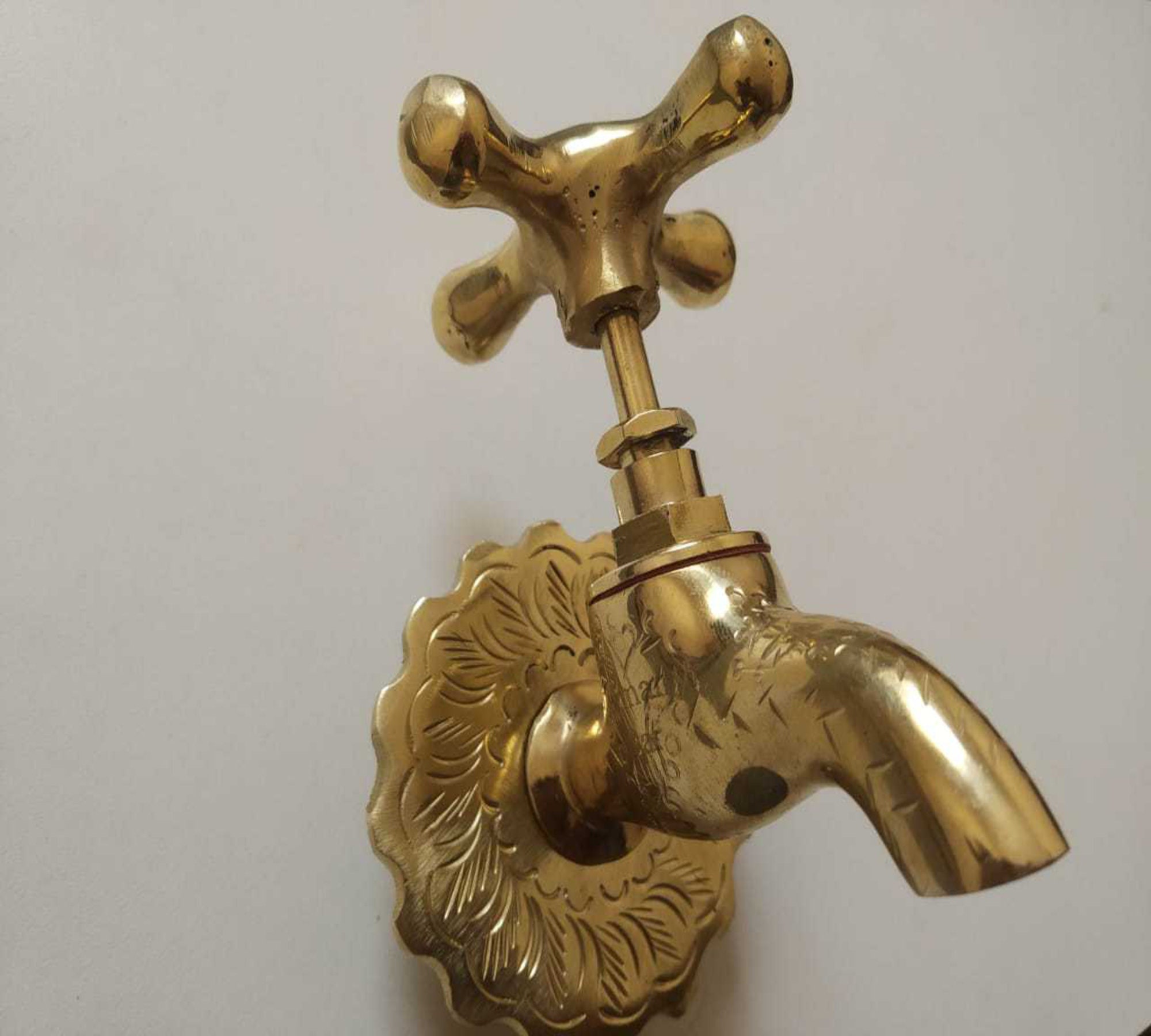 Vintage Sink Faucet Brass Wall Mount Water Tap Engraved - Etsy