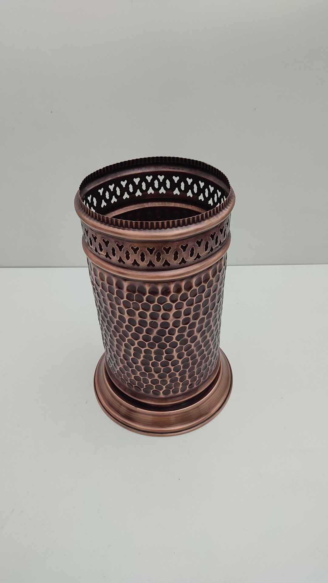 Handcrafted Copper Bathroom Storage Basket Hammered Waste Paper Trash ...