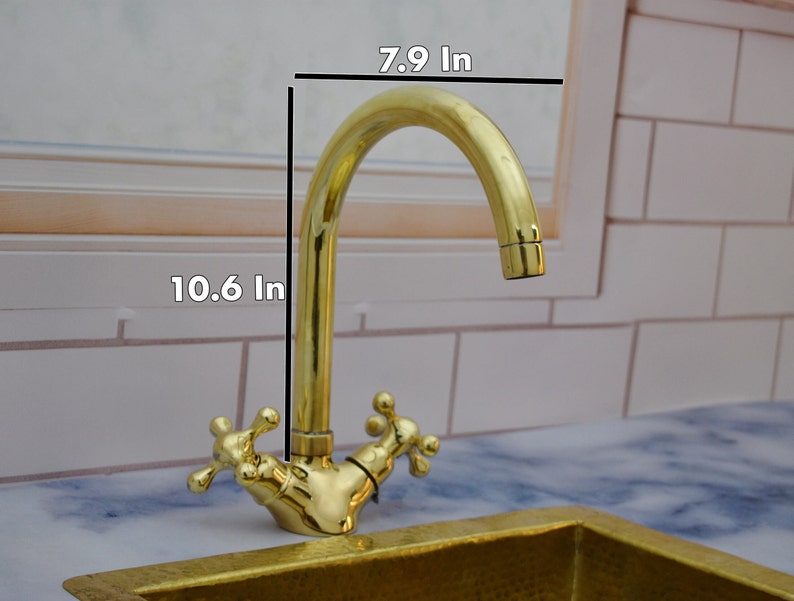 Unlacquered Brass Gooseneck Sink Faucet, Brass Handmade Swan Neck ...