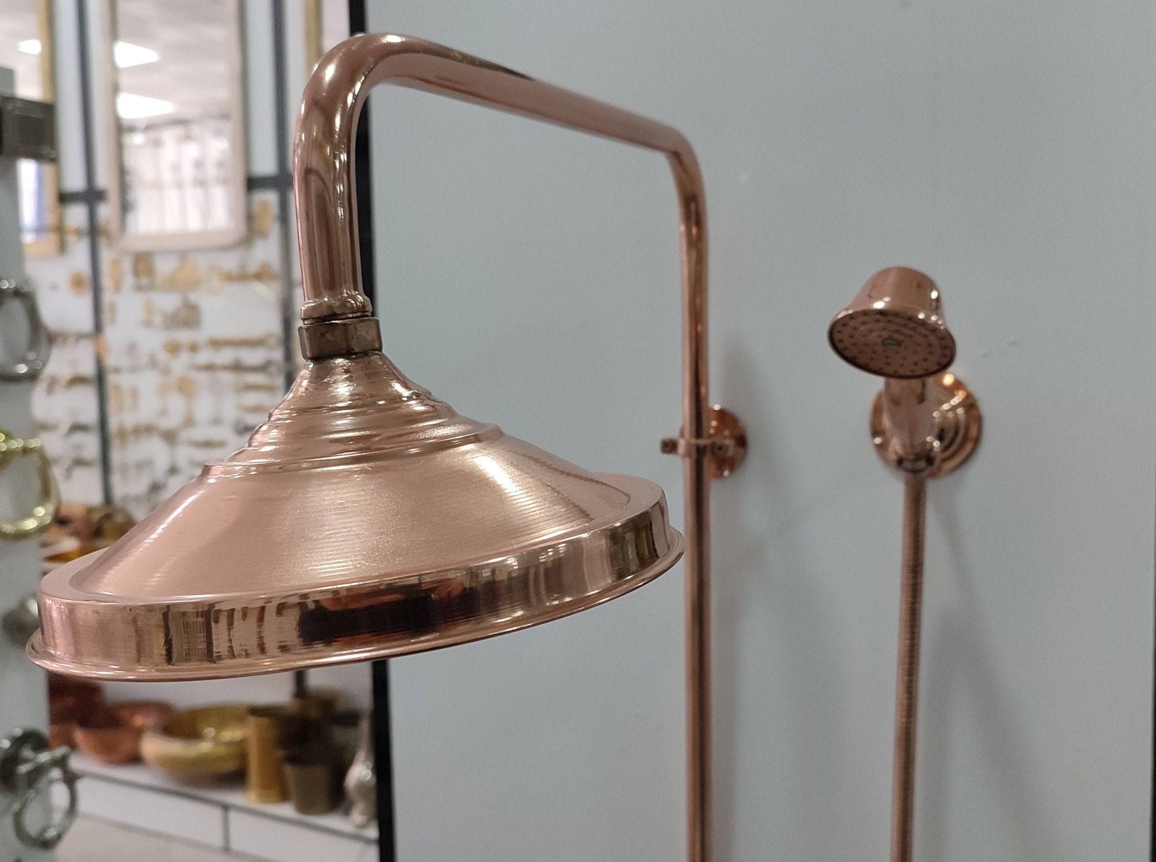 Copper Head Shower Exposed Pipe Faucet, Red Copper Rain Shower System ...