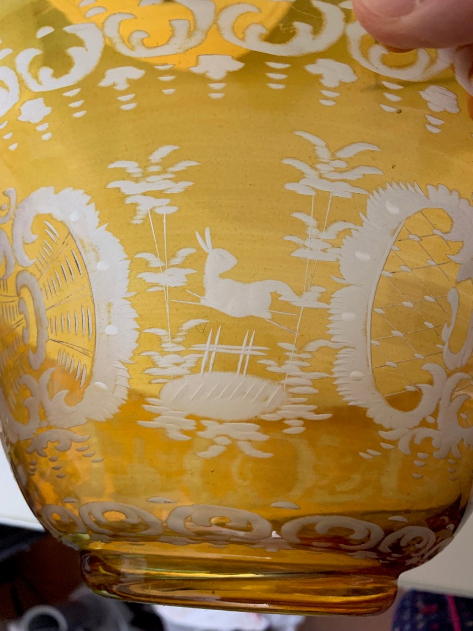 Vintage Bohemian / Czech Amber Yellow Cut / Etched to Clear Glass 10 ...