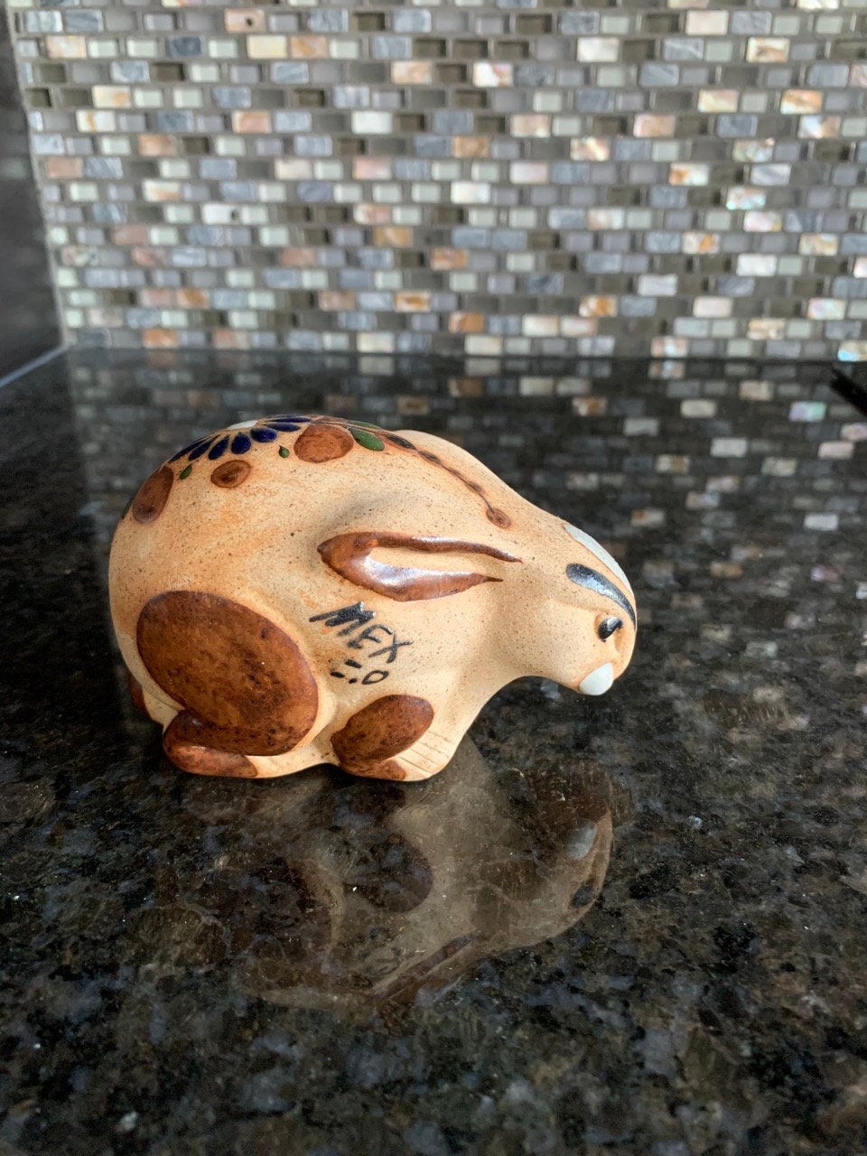 Mexican Tonala Pottery Rabbit With Floral Decoration, Ceramic Figurine ...