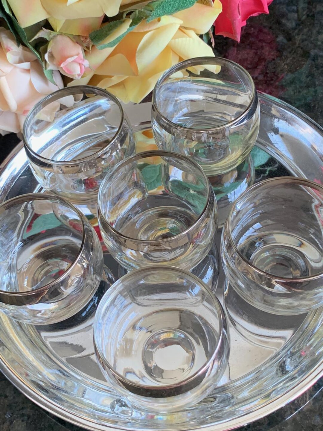 Vintage Dorothy Thorpe Style Roly Poly Silver Band Cocktail Glasses ...