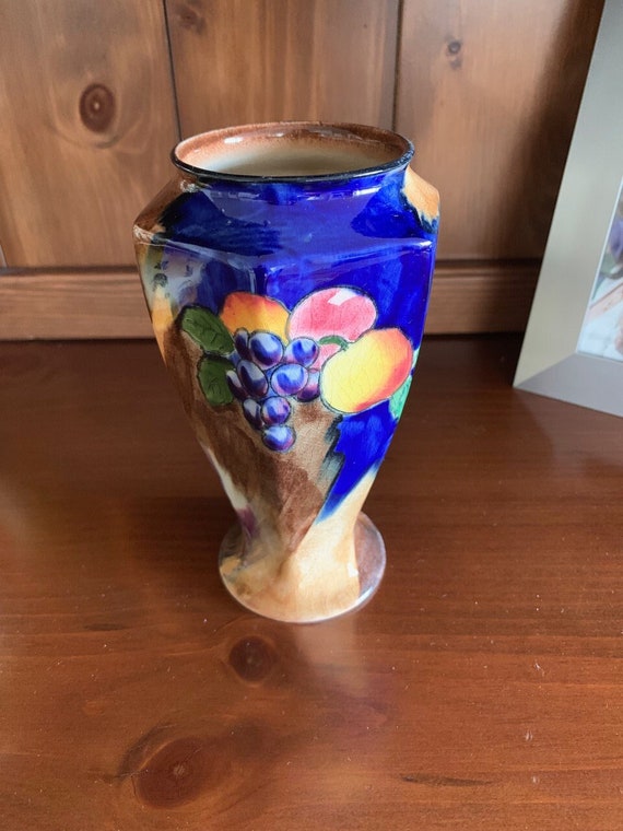 Antique English H&K Tunstall Peach and Grape Vase Hand Painted - Etsy
