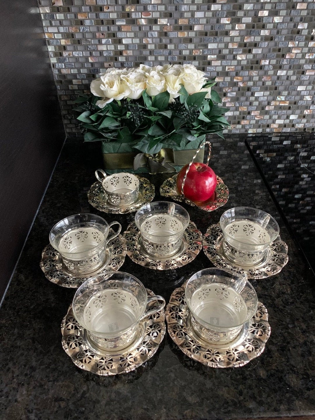 West Germany Silver Plate Set of 6 Glasses, Vintage BMF Tea Coffee Cups ...